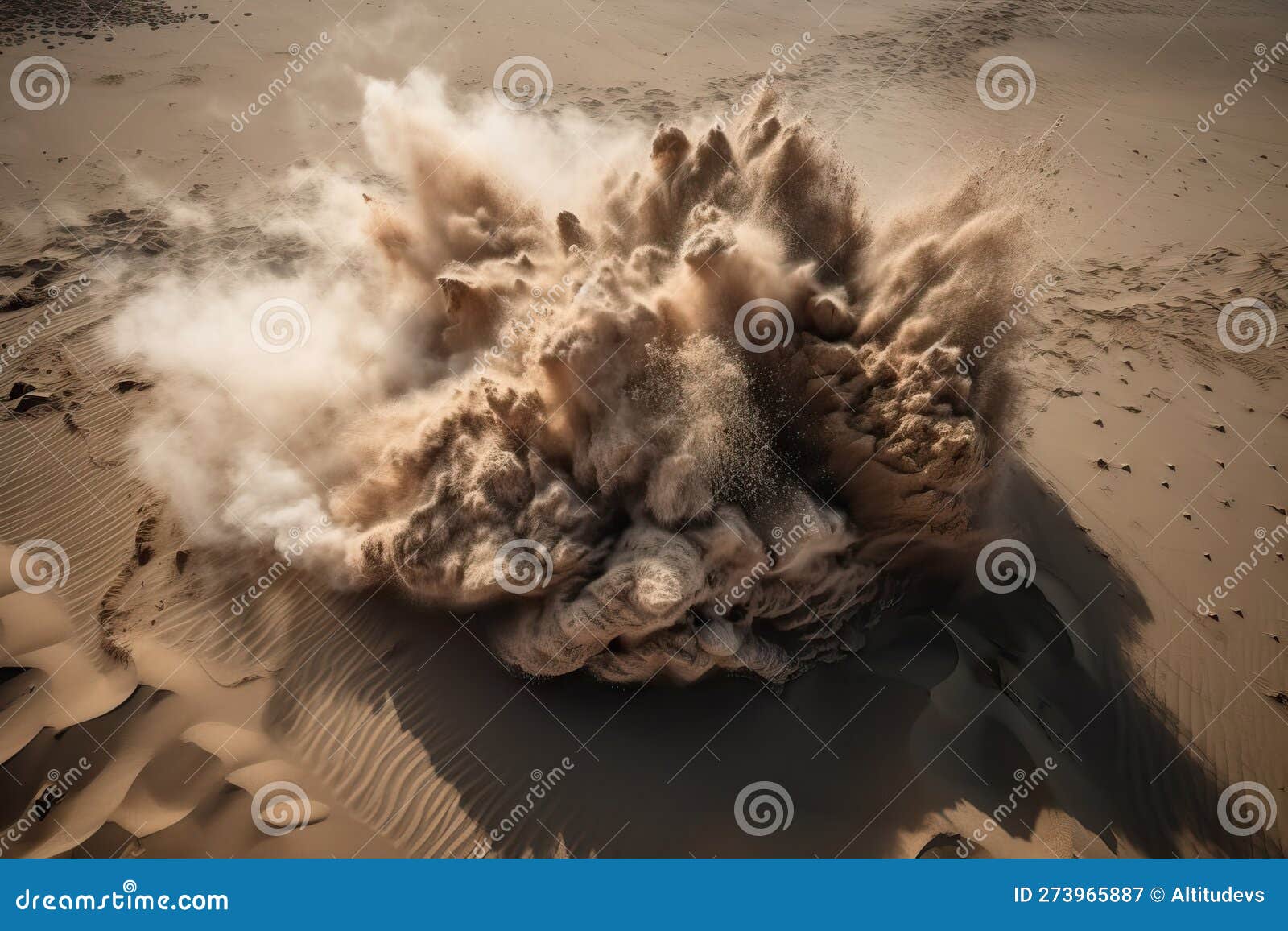 Sand Explosion Seen from Above, with Sand and Debris Flying in Every ...