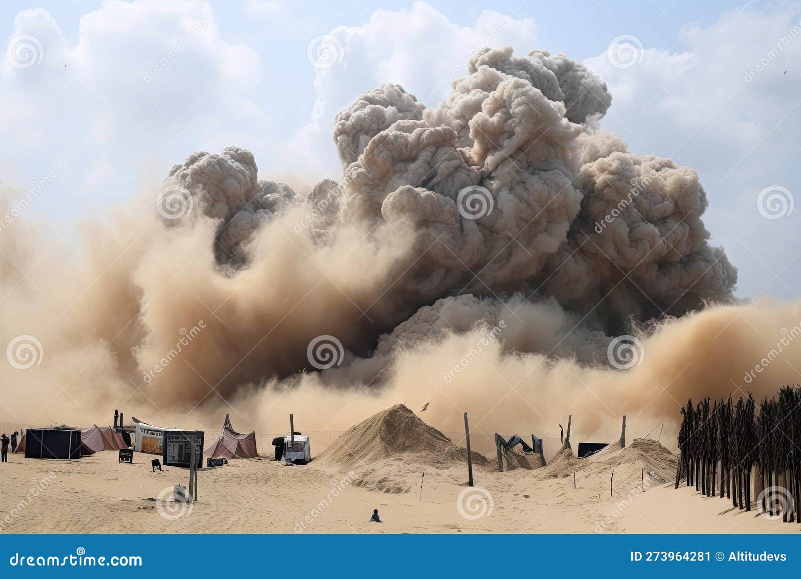 Sand Explosion, with Smoke and Fire Billowing from the Blast Site Stock ...