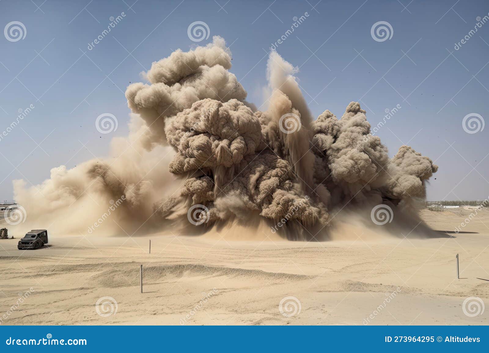 Sand Explosion, with Smoke and Fire Billowing from the Blast Site Stock ...
