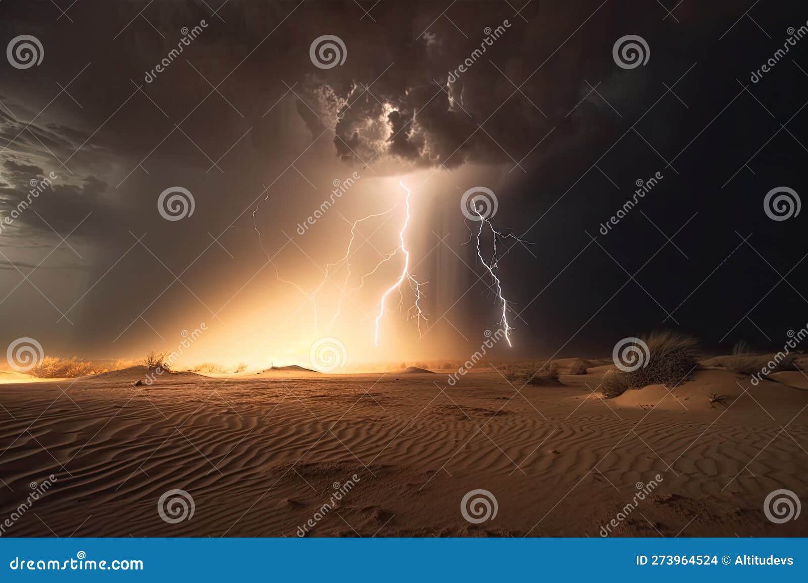 Sand Explosion in a Storm, with Lightning Bolts and Thunderbolts Stock ...