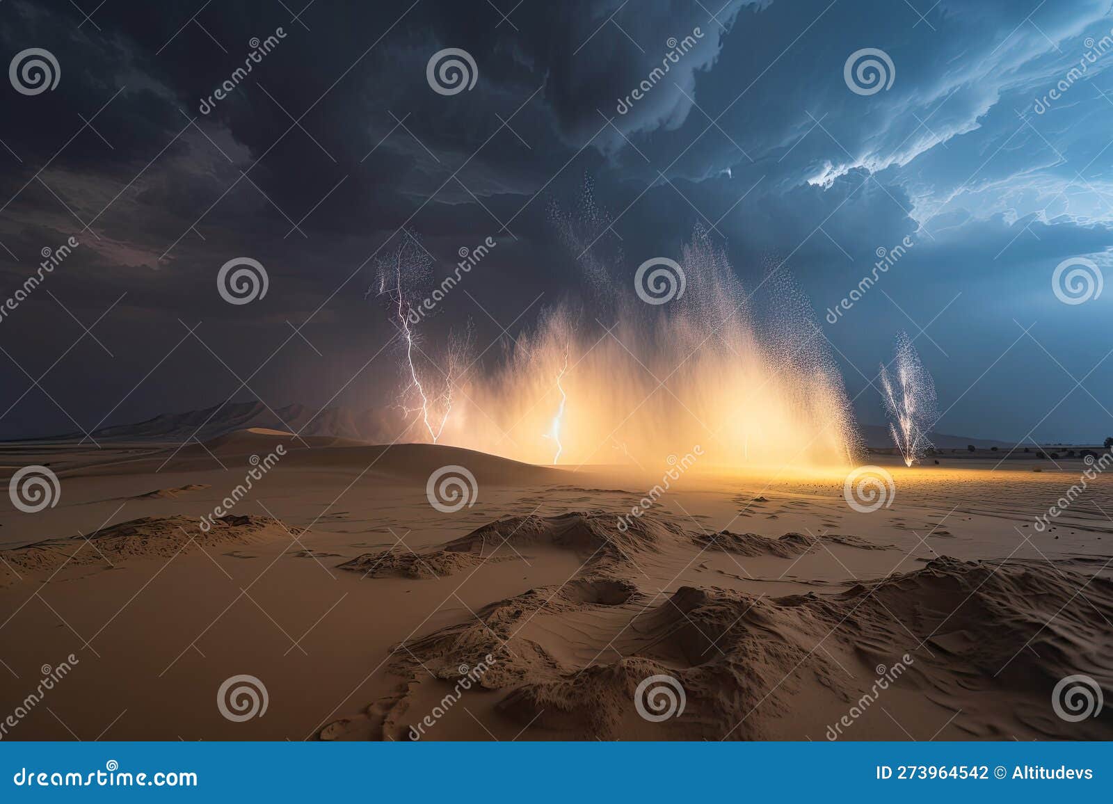 Sand Explosion in a Storm, with Lightning Bolts and Thunderbolts Stock ...