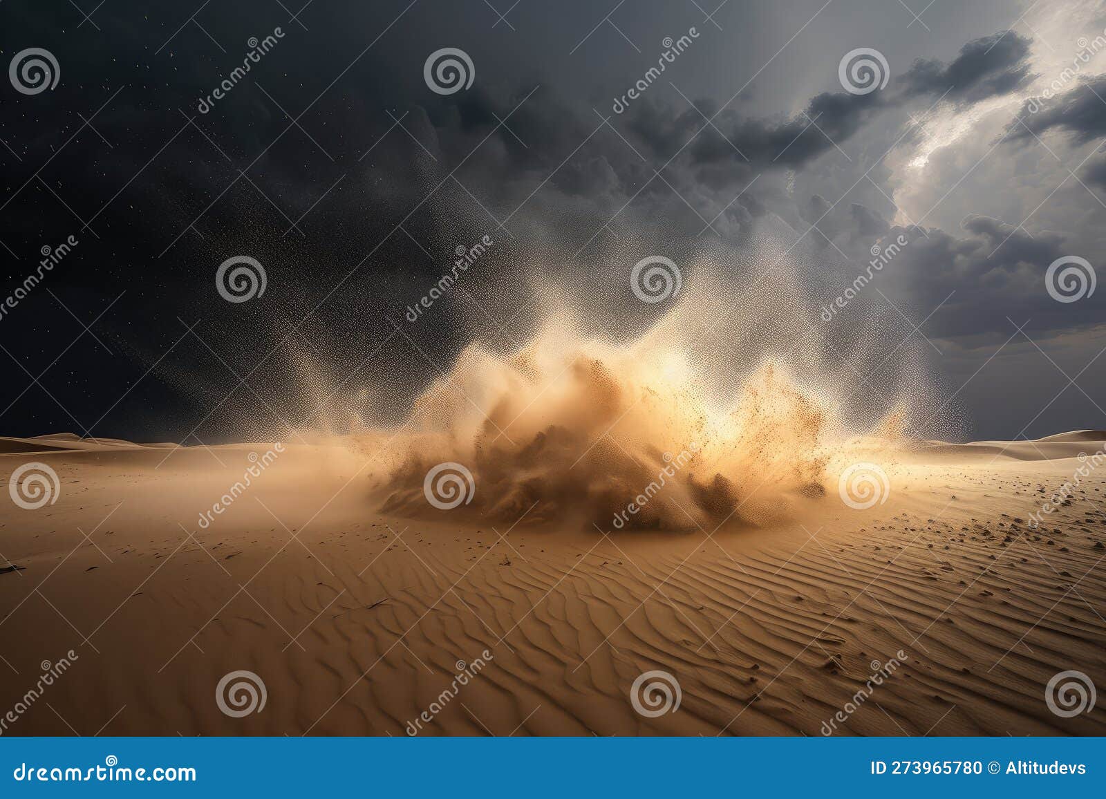 Sand Explosion in a Storm, with Lightning and Thunderbolts Stock Photo ...