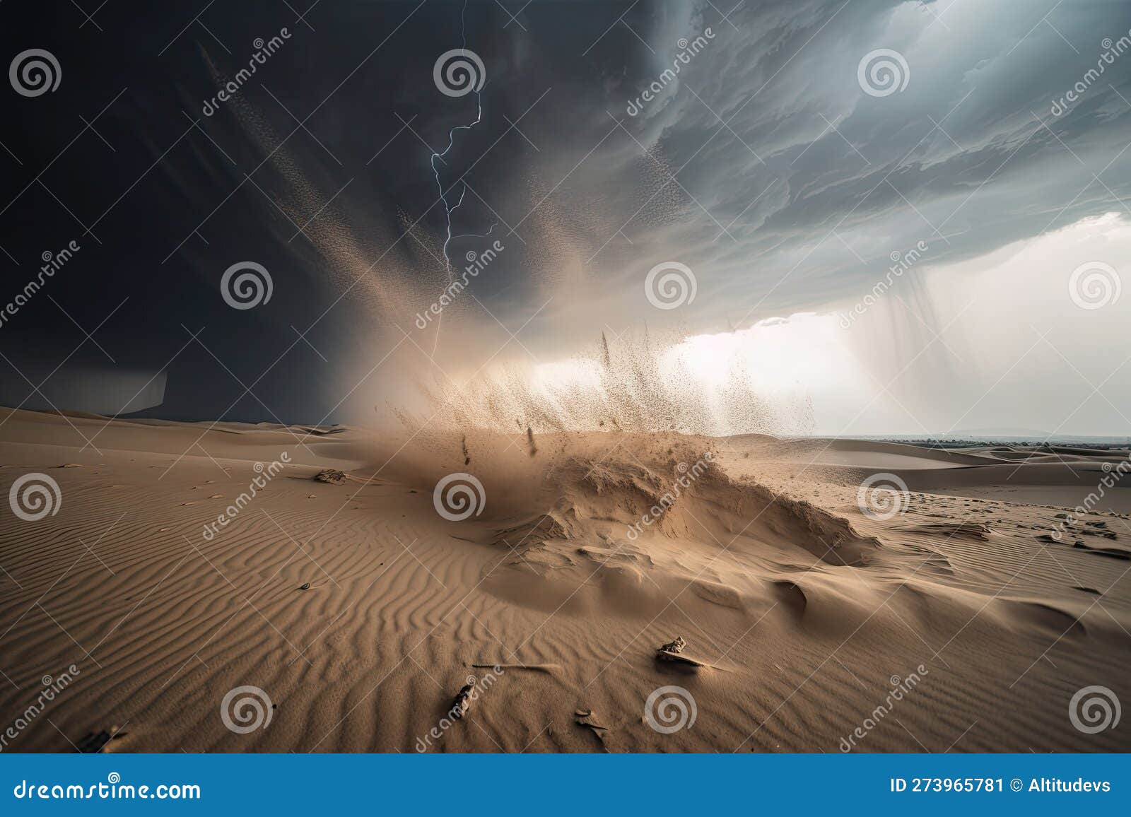 Sand Explosion in a Storm, with Lightning and Thunderbolts Stock ...