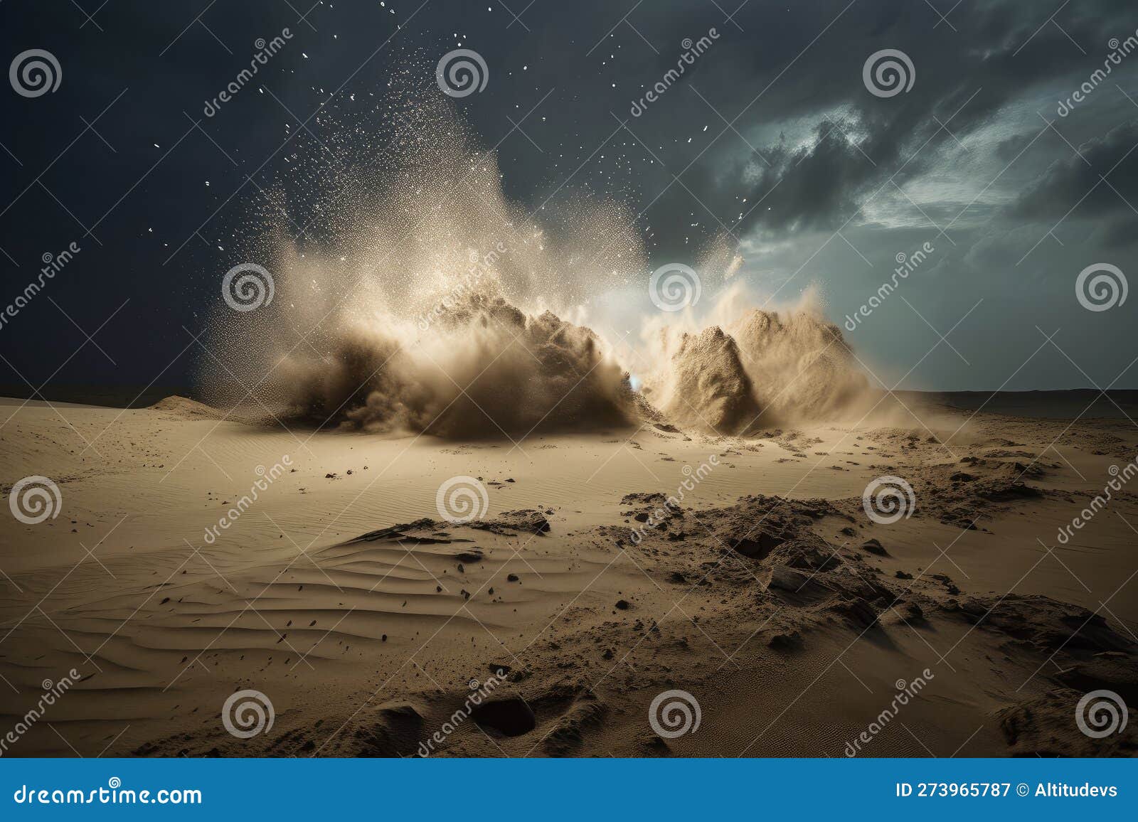 Sand Explosion in a Storm, with Lightning and Thunderbolts Stock ...
