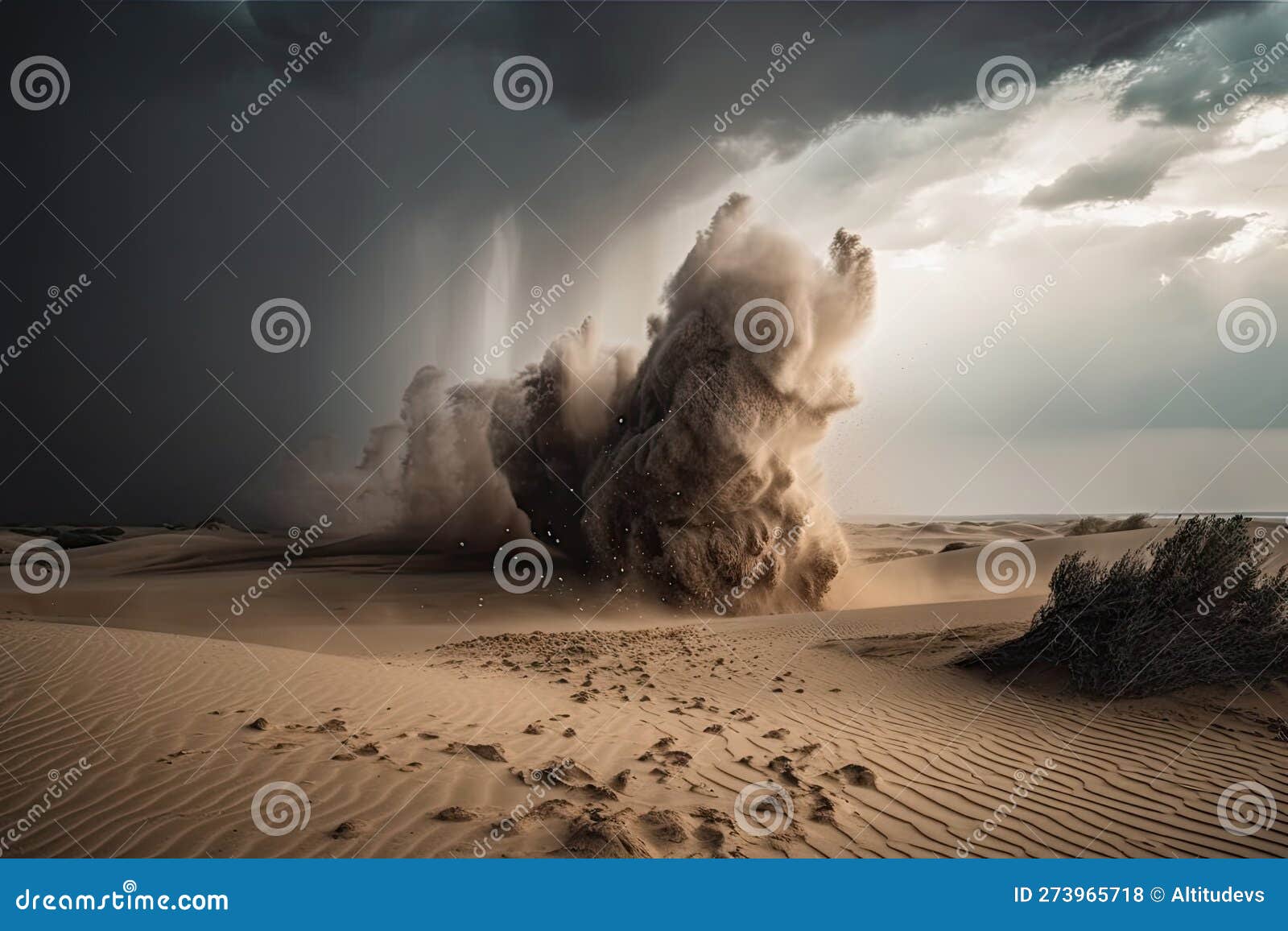 Sand Explosion in Violent Storm, with Lightning and Thunder Stock Photo ...