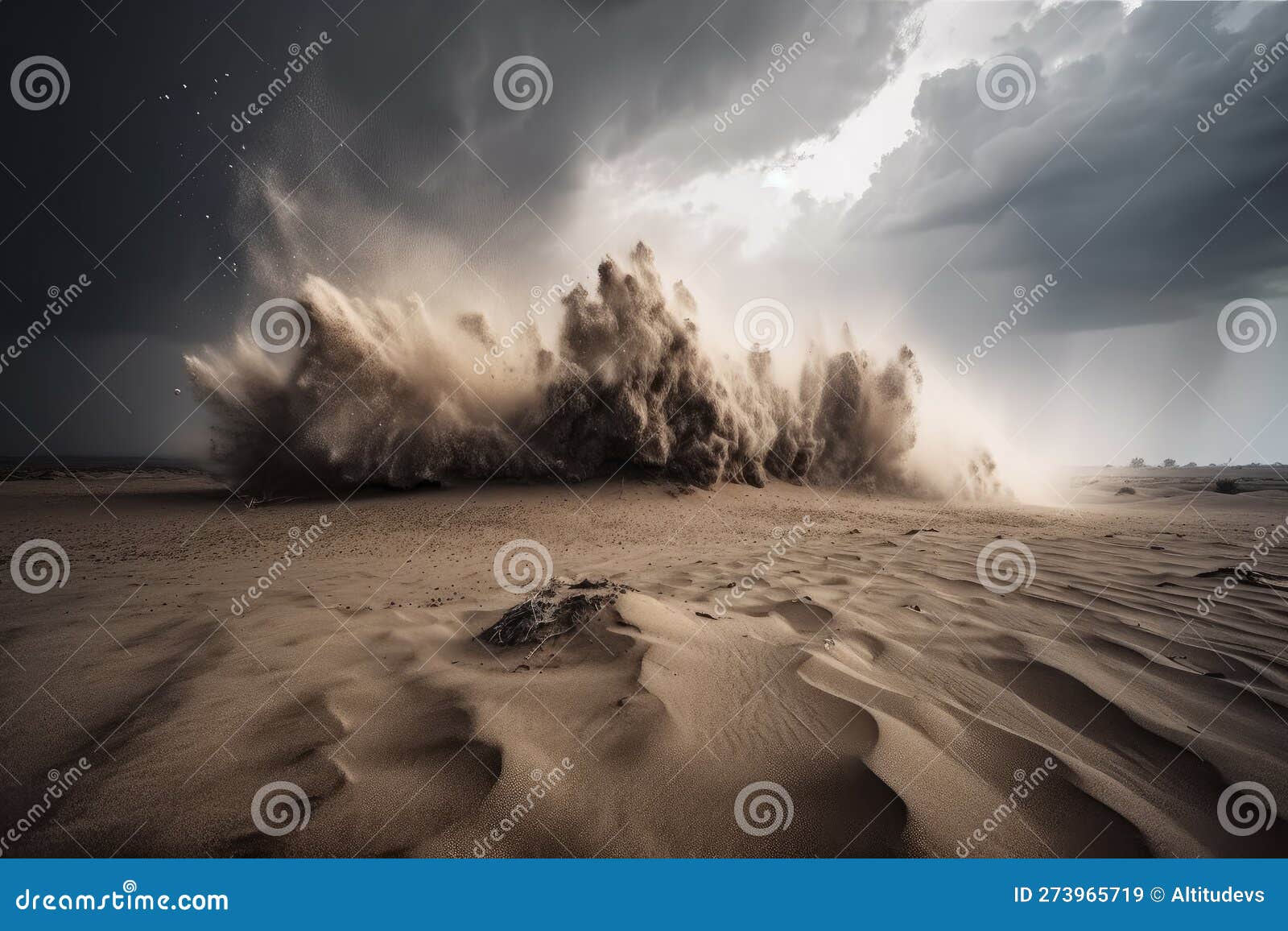 Sand Explosion in Violent Storm, with Lightning and Thunder Stock ...