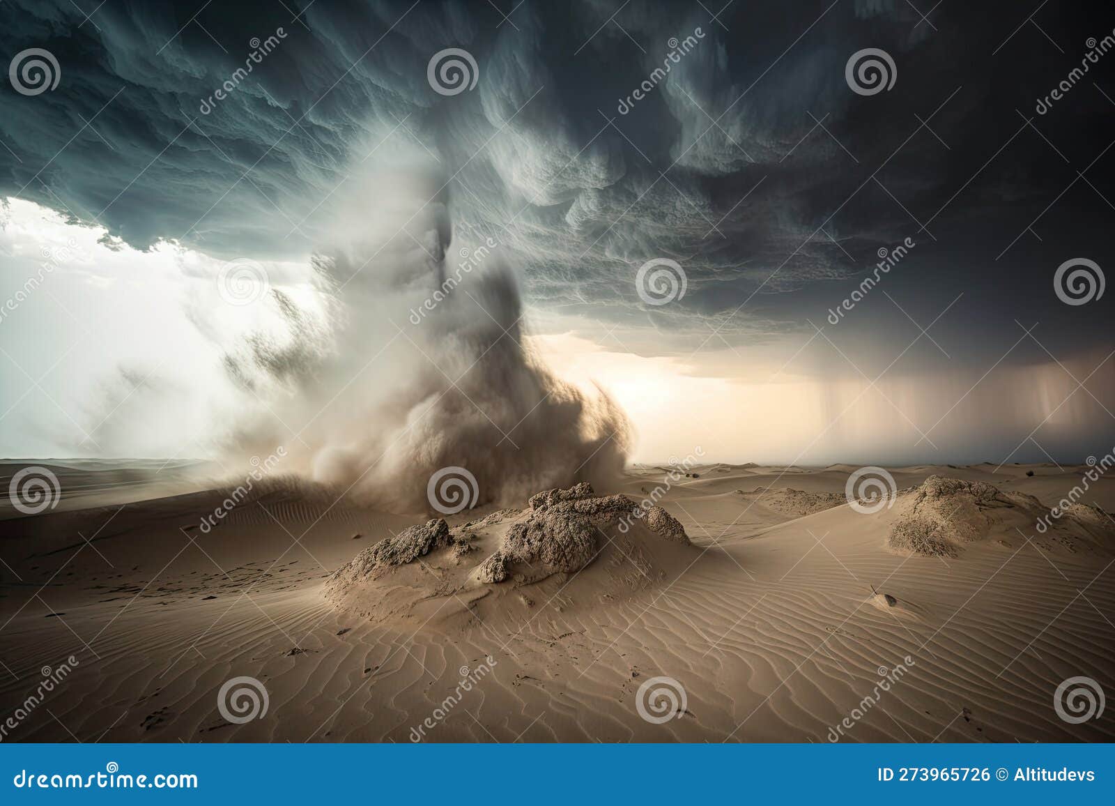 Sand Explosion in Violent Storm, with Lightning and Thunder Stock ...