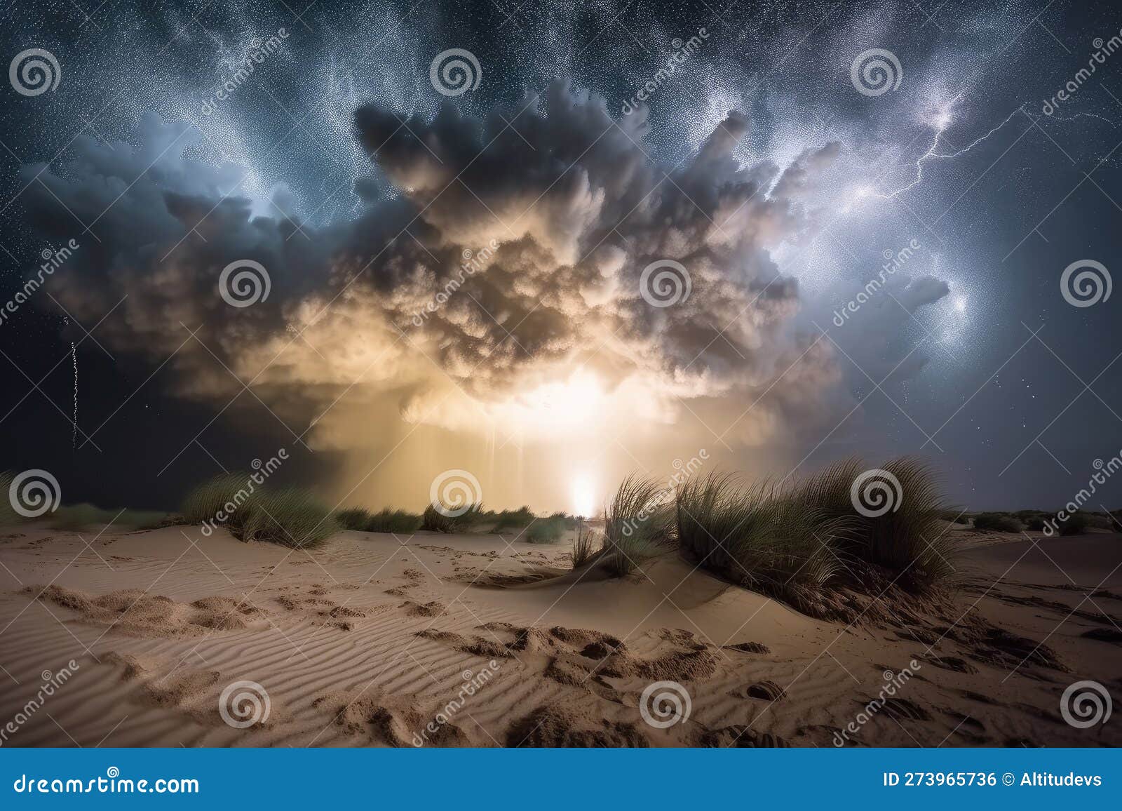 Sand Explosion in Violent Storm, with Lightning and Thunder Stock ...
