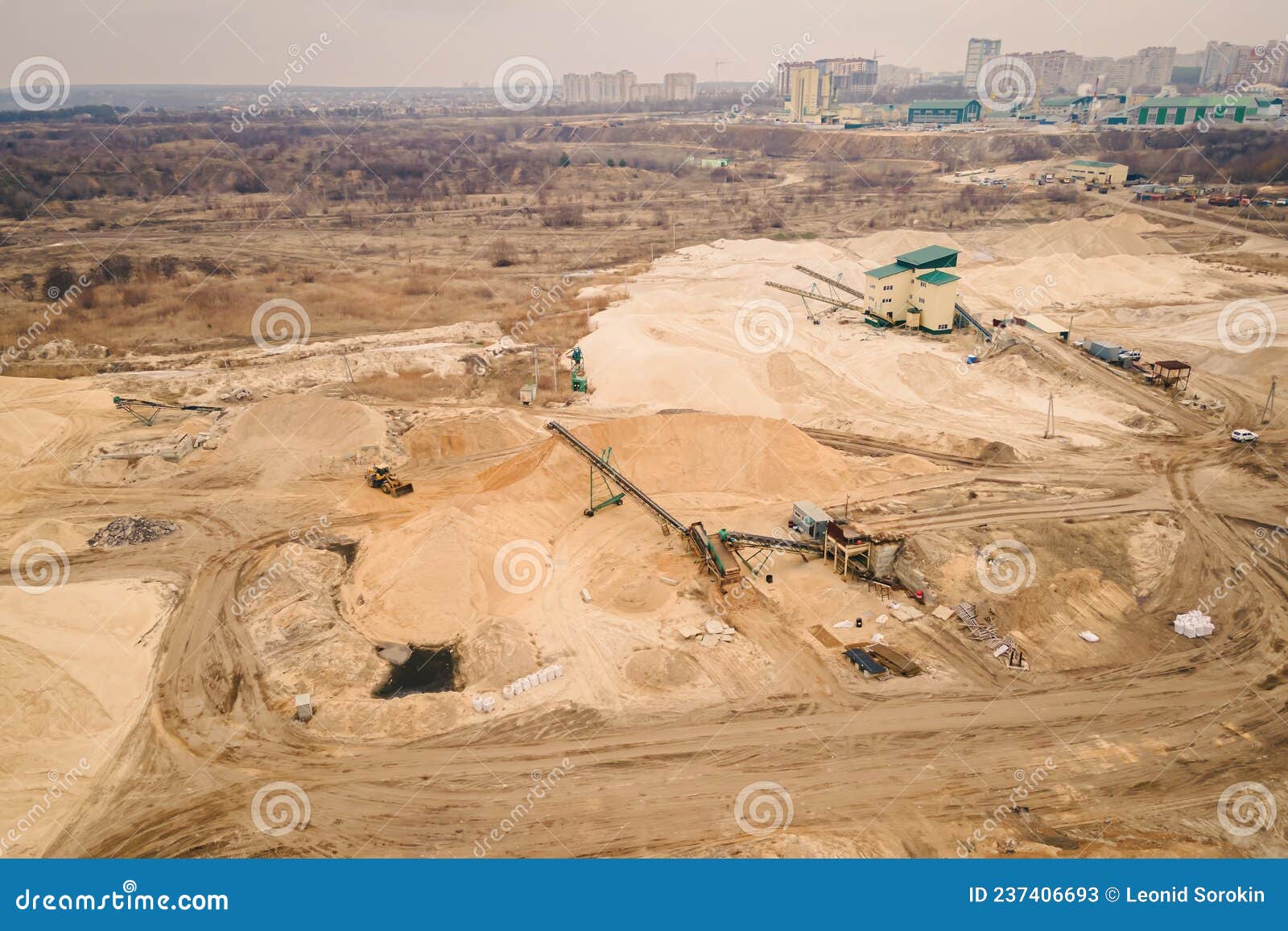 Sand extraction at quarry stock image. Image of mineral - 237406693
