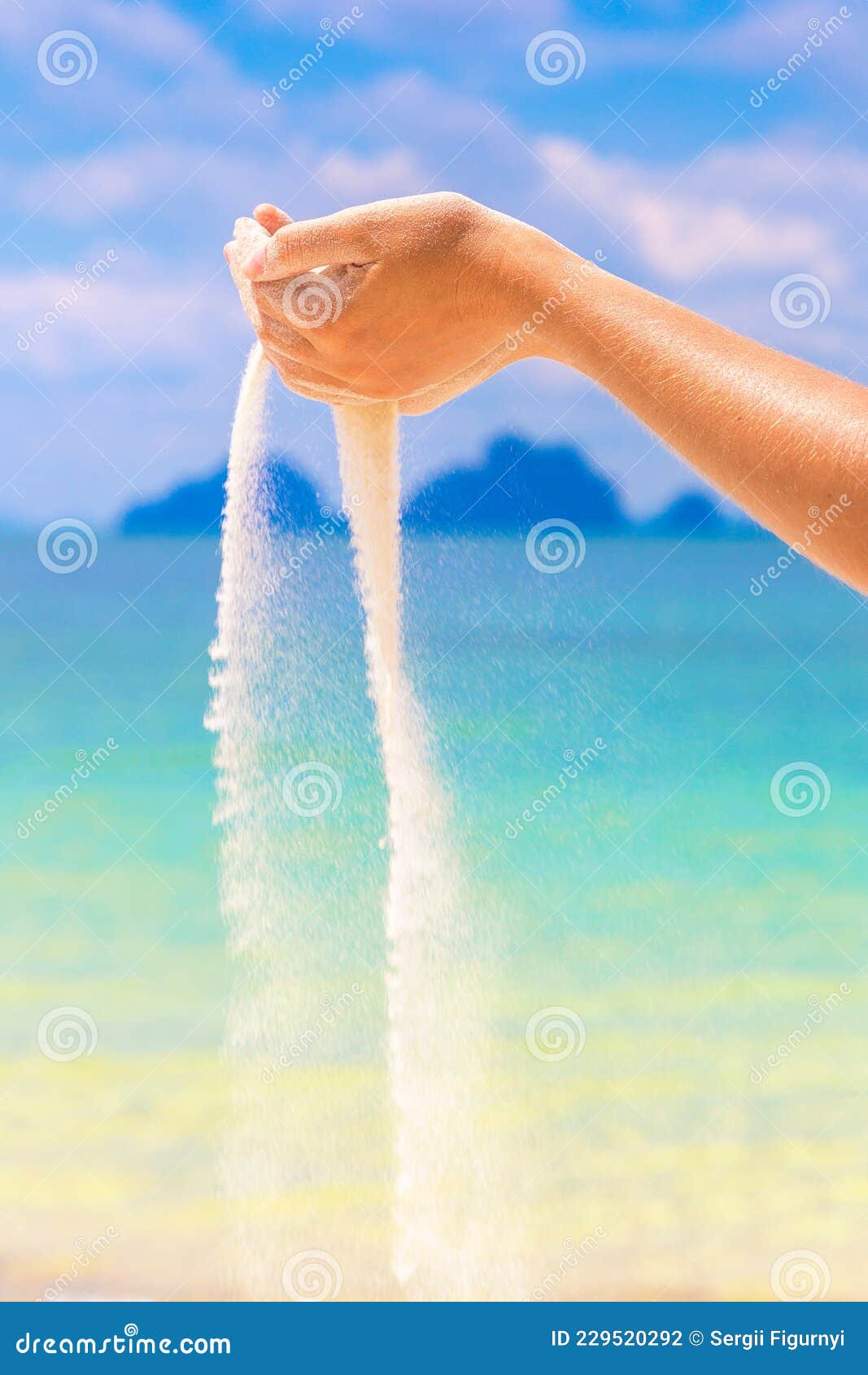 Sand Falling through Woman Hands Stock Photo - Image of island, flowing ...
