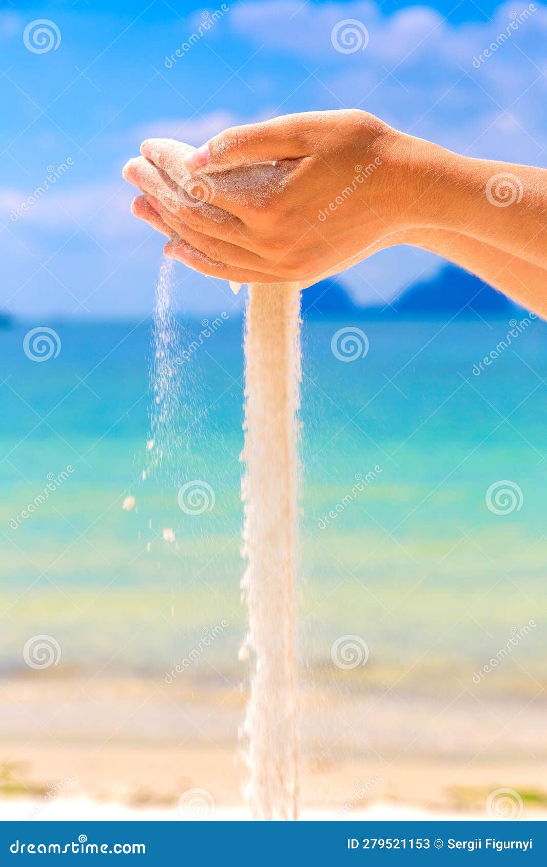 Sand Falling through Woman Hands Stock Image - Image of close, hand: 279521153
