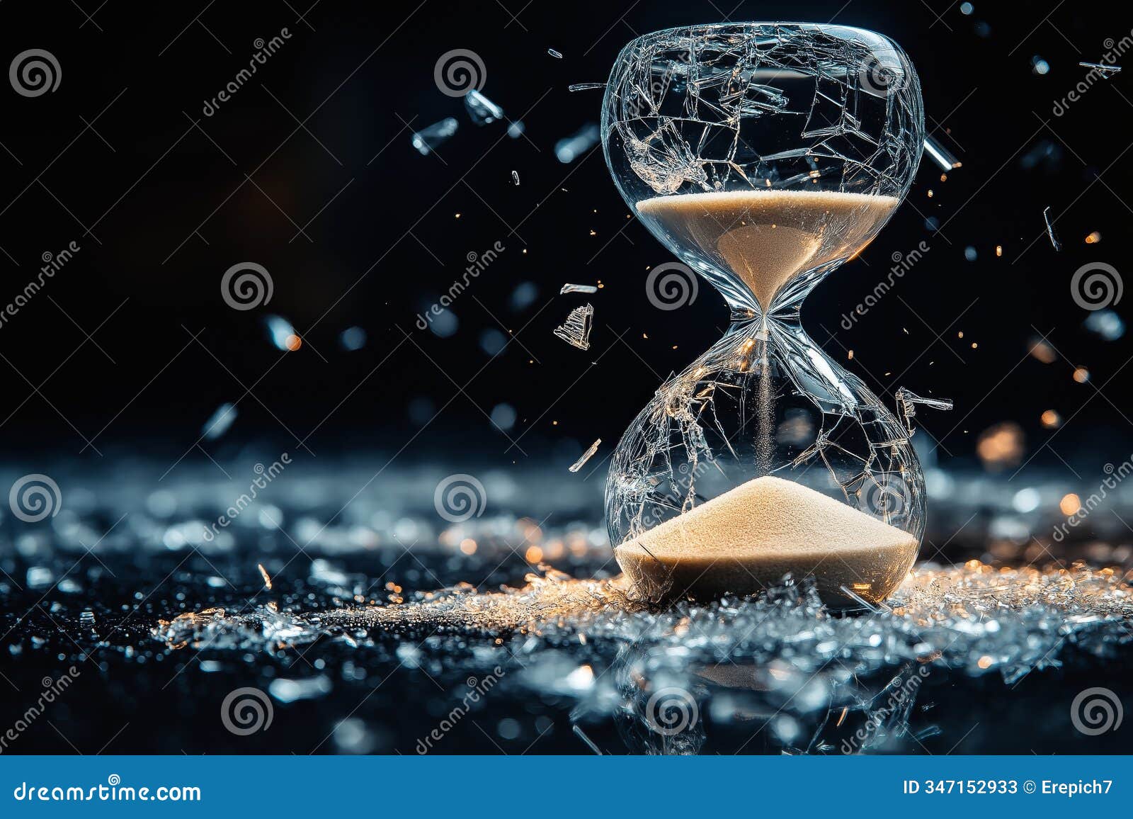 Sand Flows through Broken Hourglass Symbolizing the Passage of Time ...