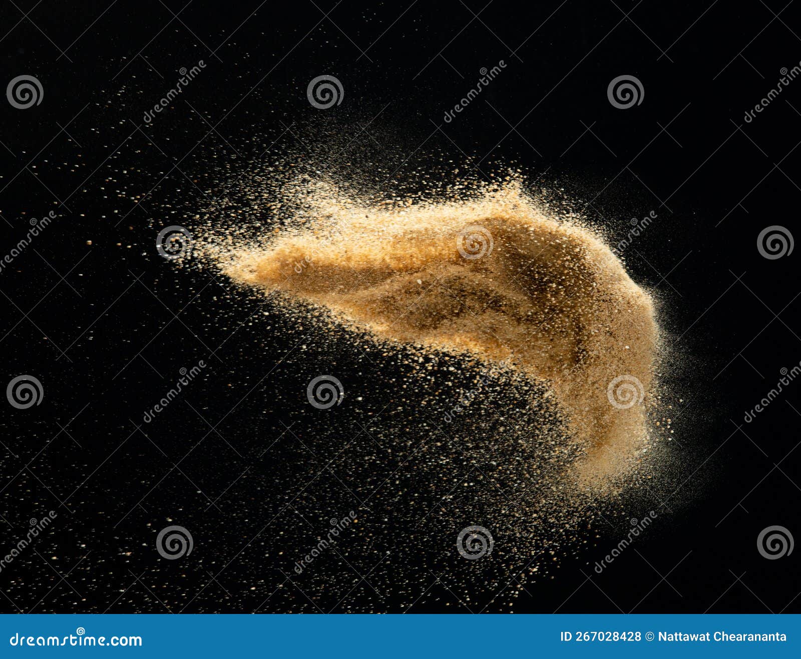 Sand Flying Explosion, Golden Sand Wave Explode. Abstract Sands Cloud ...