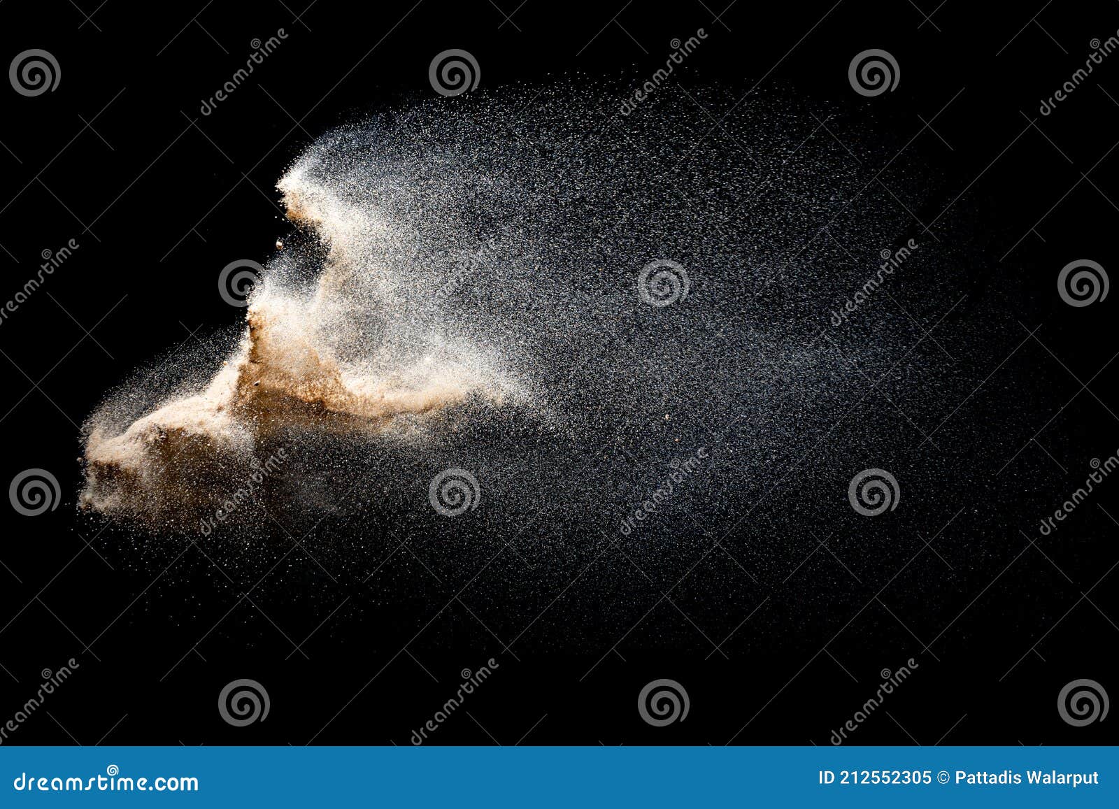 Sand Flying Explosion Isolated On Black Background. Freeze Motion Of ...