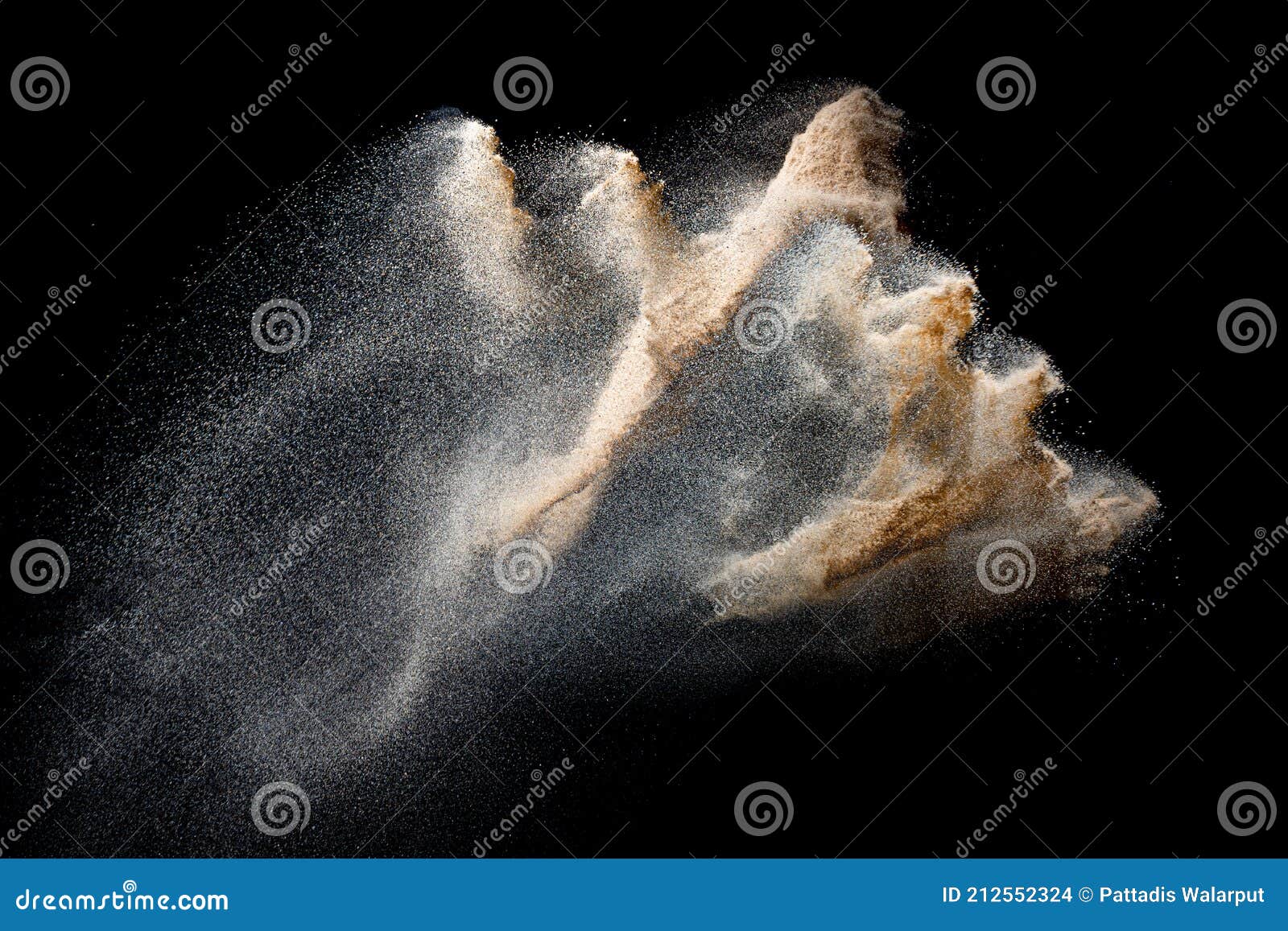 Sand Flying Explosion Isolated On Black Background. Freeze Motion Of ...