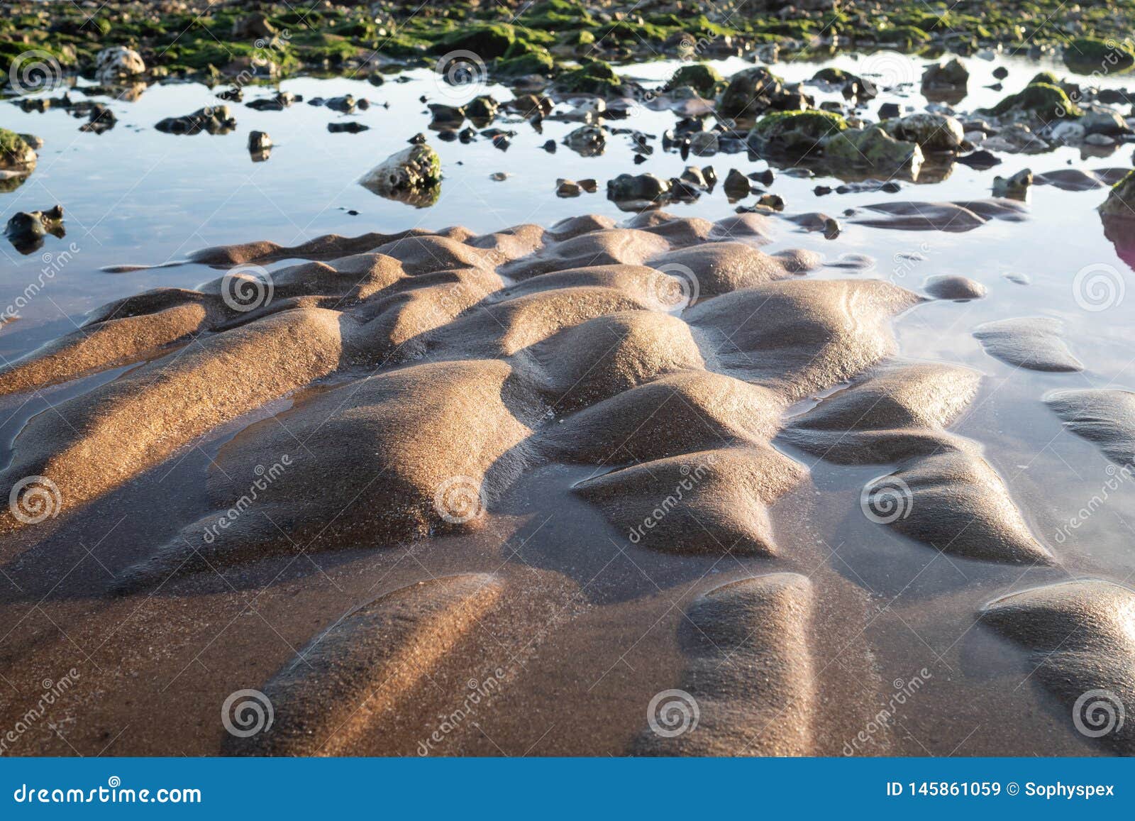 Sand Formations and Rocks on the Beach in the Evening Light Stock Image ...