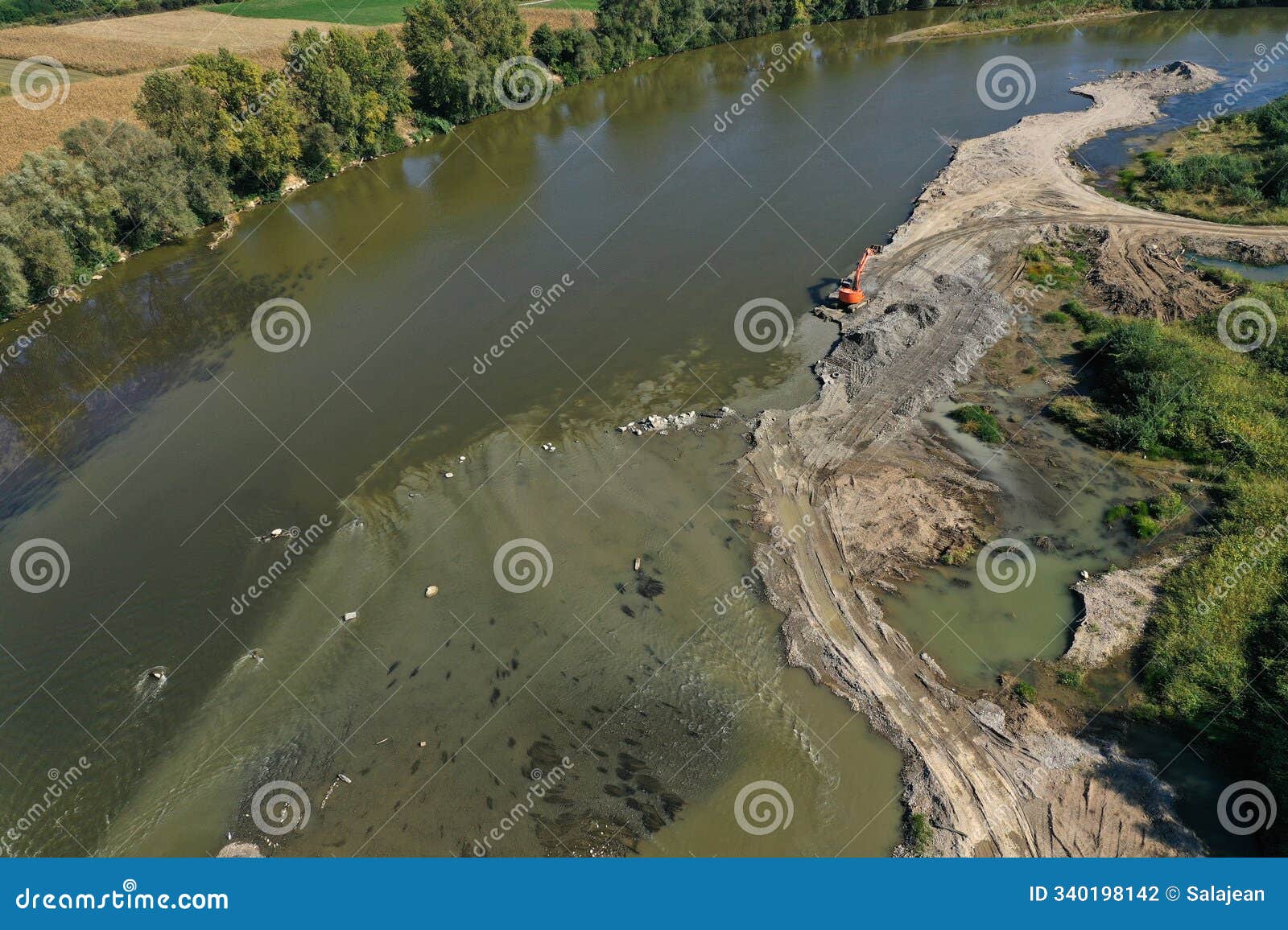 Sand and Gravel Exploitation in the River Aerial View Stock Photo ...