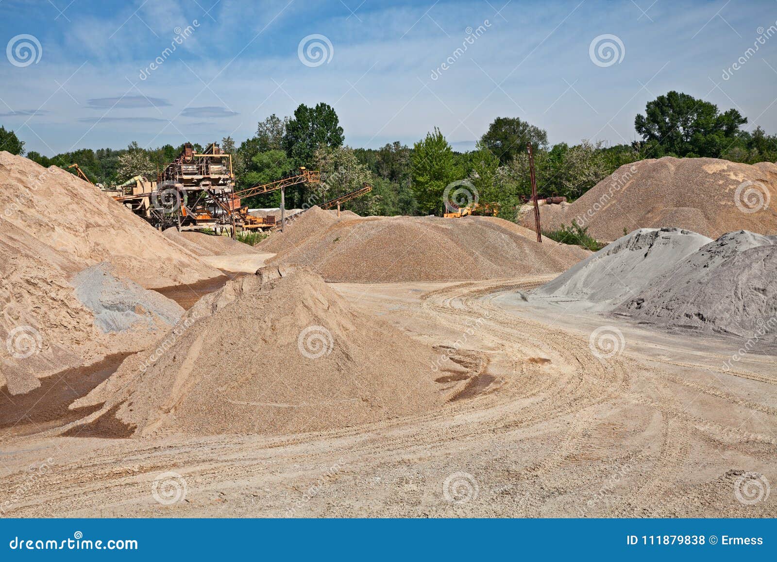 Sand and gravel pit stock photo. Image of conveyor, landscape - 111879838