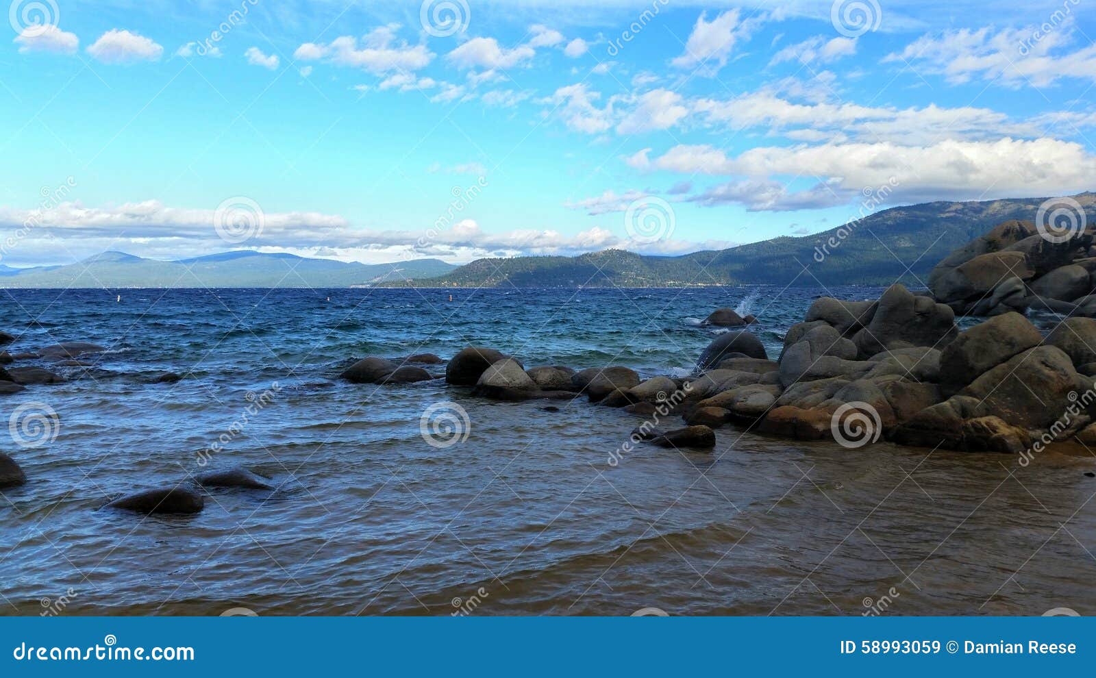 Sand Harbor Beach stock image. Image of cloud, hill, trees - 58993059