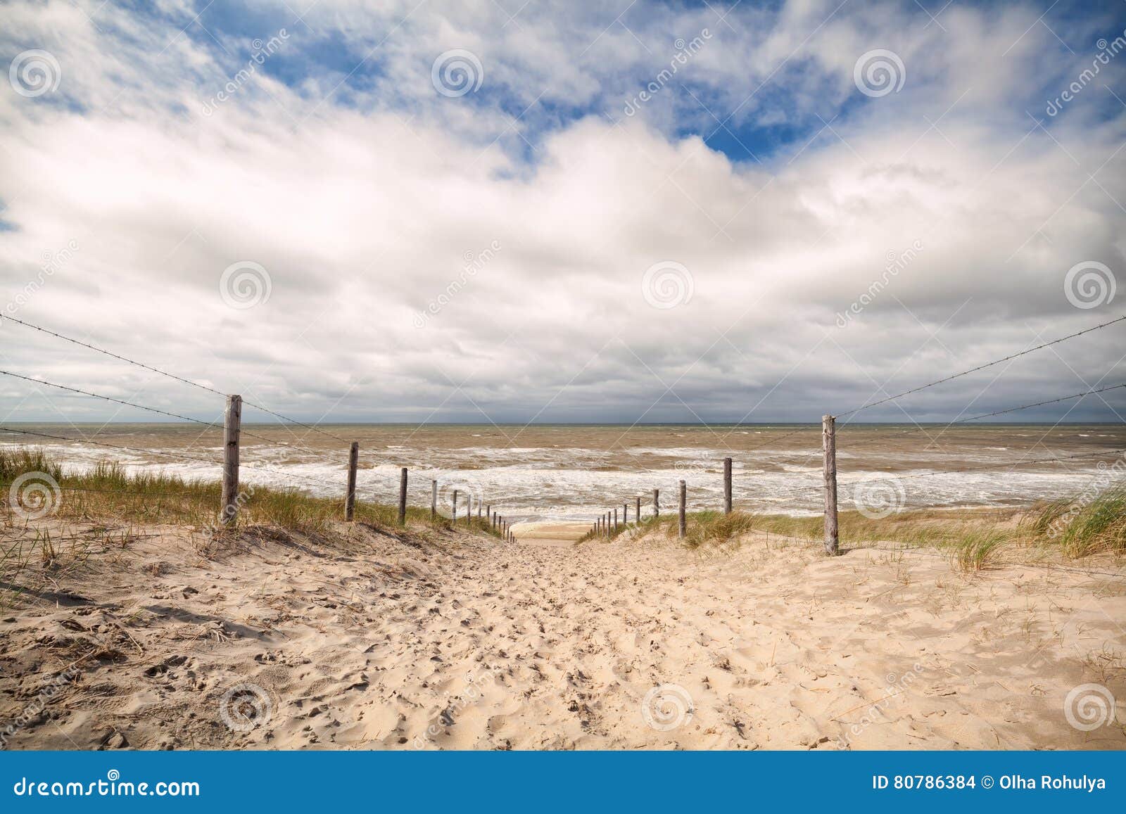 Sand Path To Beach in North Sea Stock Photo - Image of scenery, beach ...