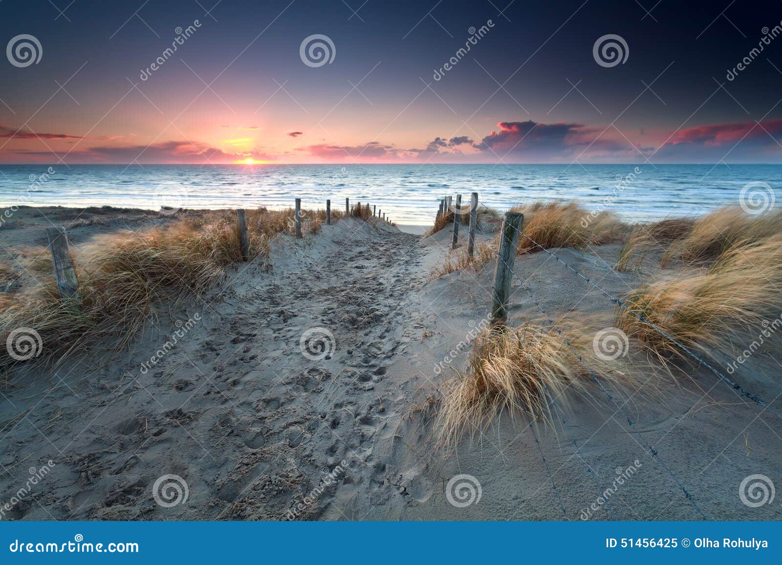 Sand Path To North Sea Beach at Sunset Stock Image - Image of outdoors ...