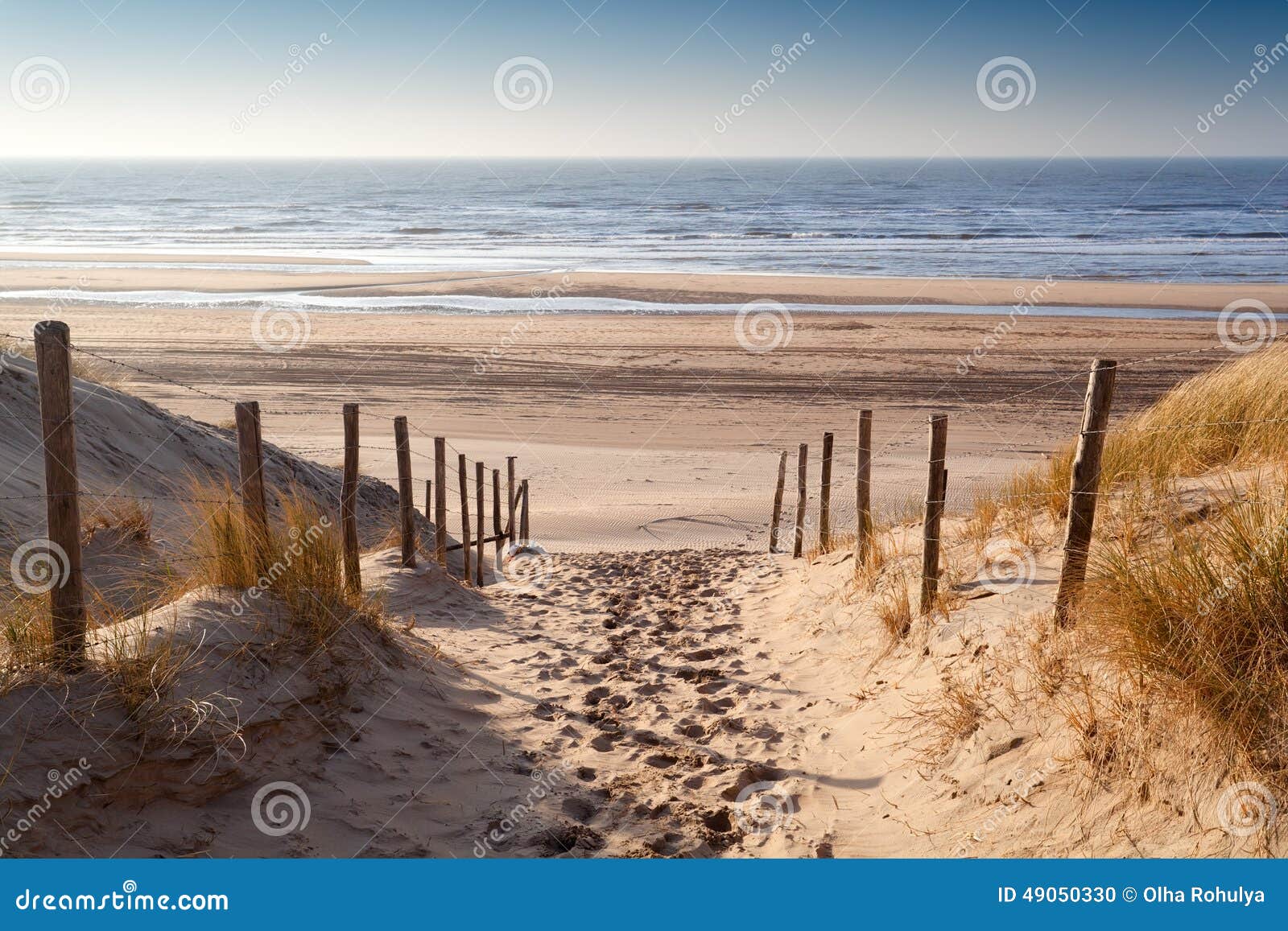 Sand Path Through Sea Oats To Calm Blue Ocean Beach Royalty-Free Stock ...