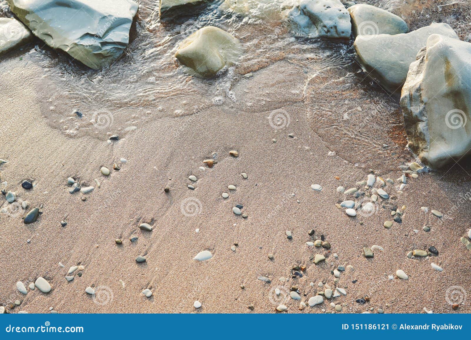 Sand Pebbles Beach and the Waves on Sea at Sunset or Dawn Stock Image ...
