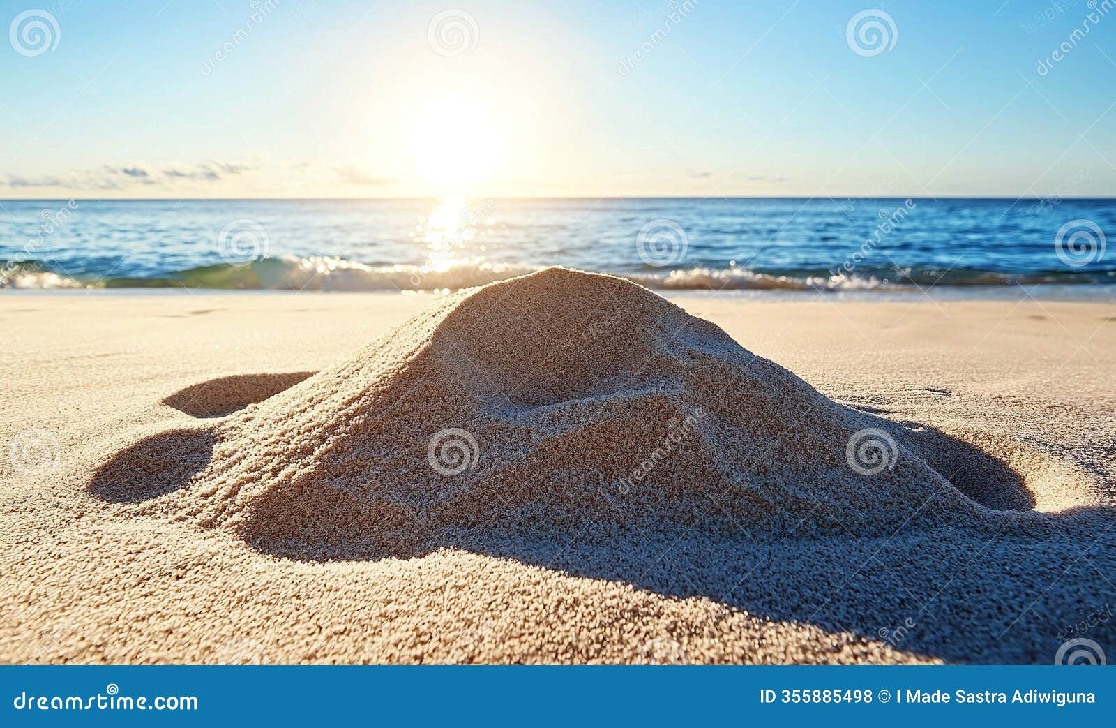 Sand Pile on Beach at Sunrise with Ocean Waves Stock Illustration ...