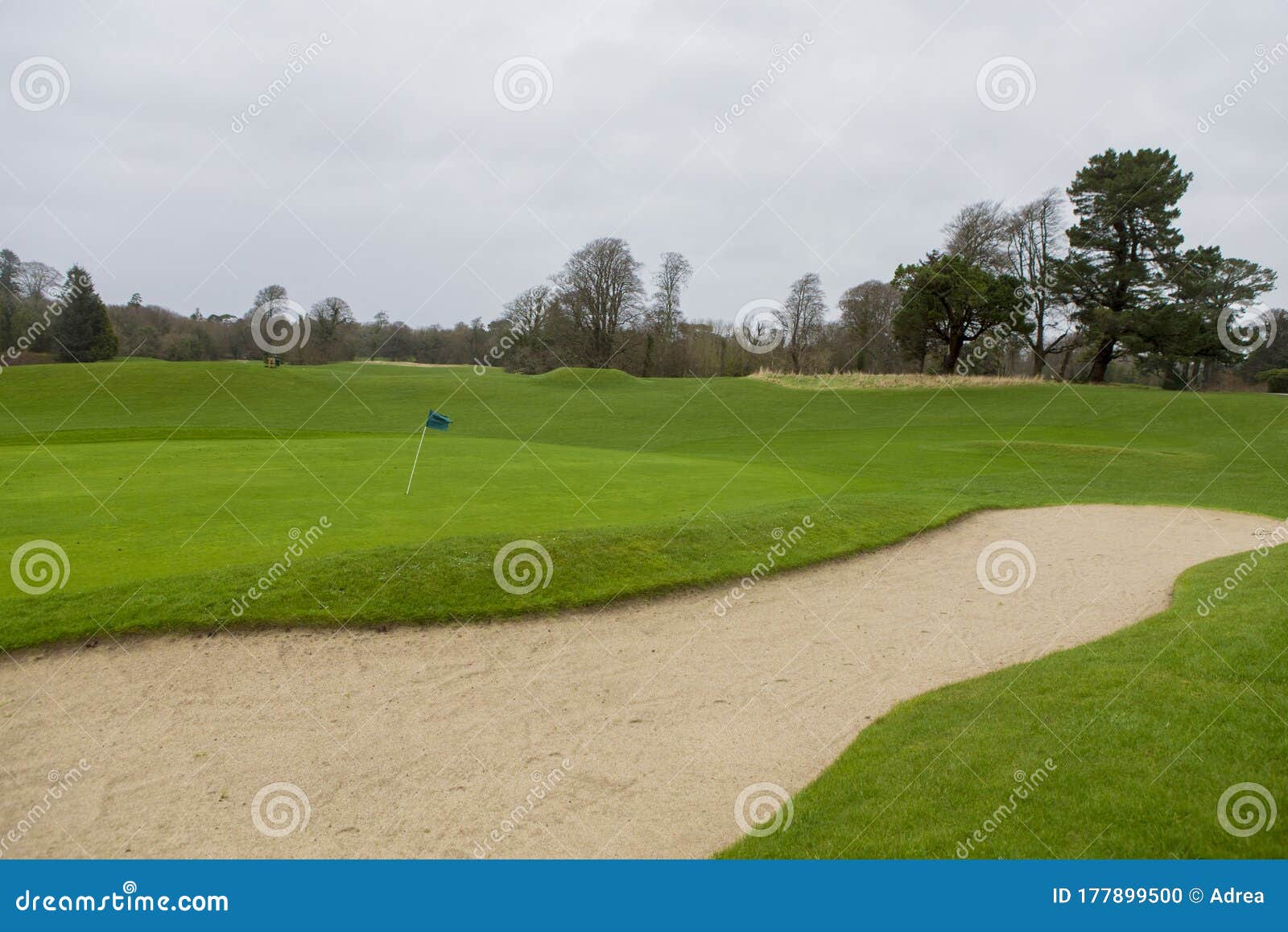 Sand pit on a golf course stock photo. Image of landscape - 177899500
