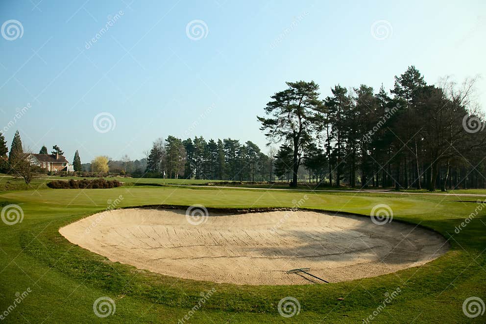 Sand pit on golf field stock image. Image of field, flag - 10387295