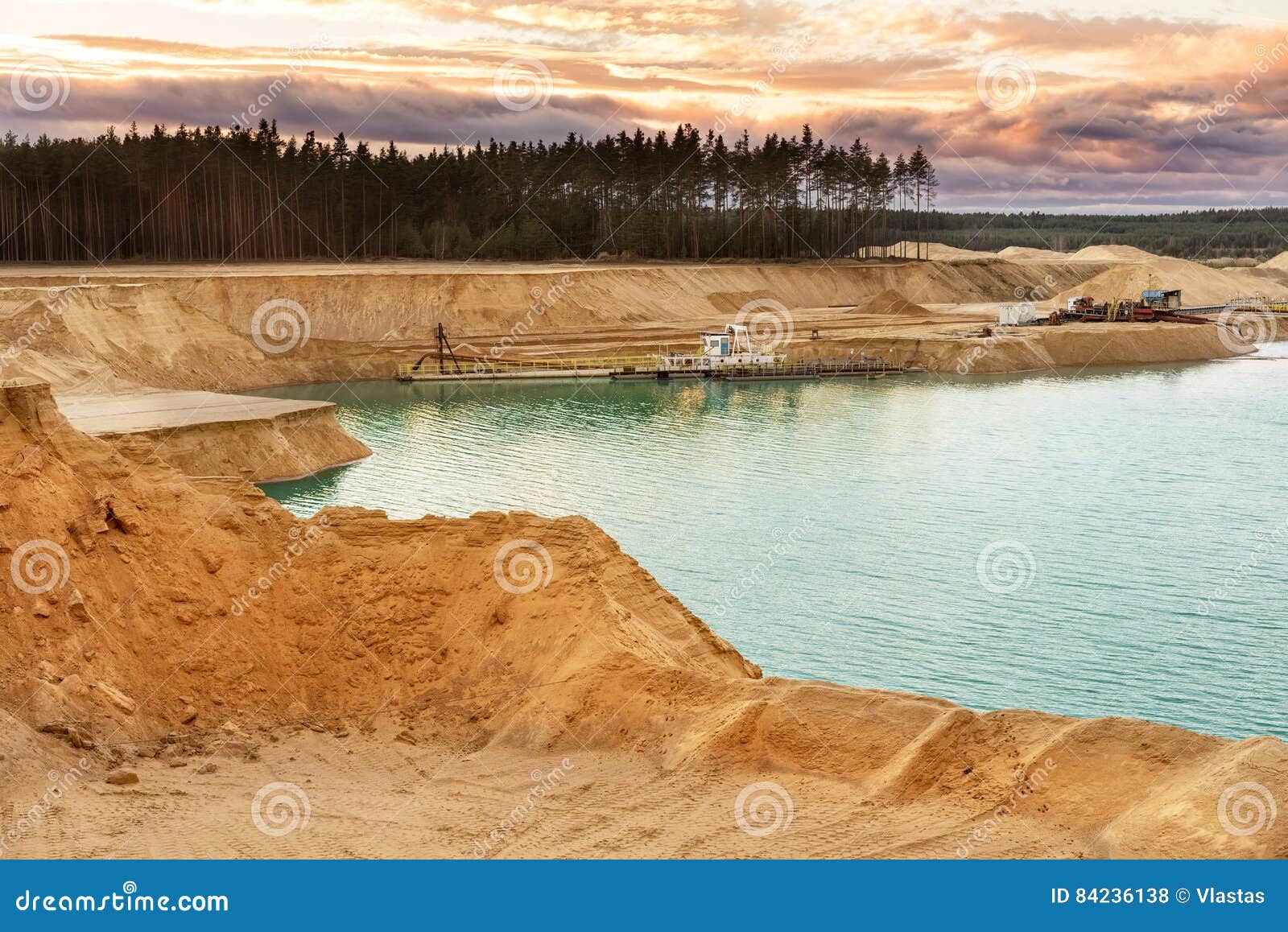 Sand Quarry with Blue Lake Under the Sky. Stock Photo - Image of ...