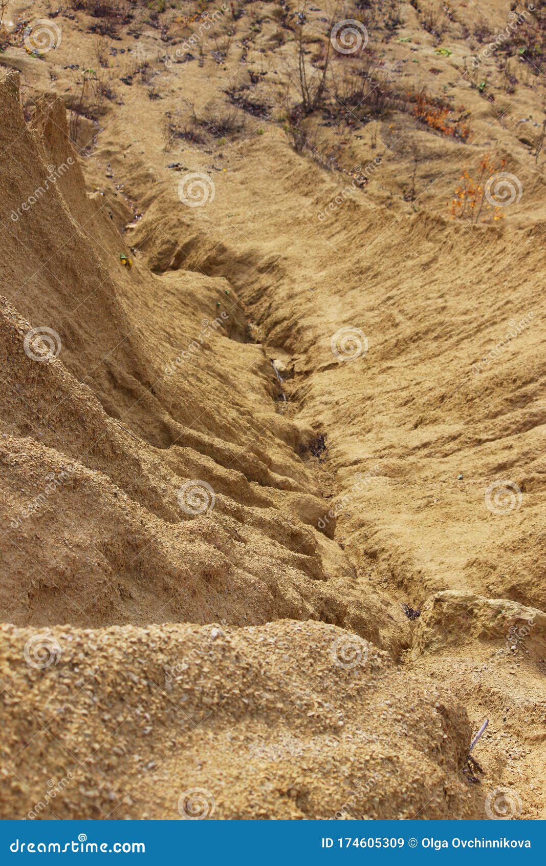 Sand Quarry. the Crack between the Two Sand Dunes is Washed Out by the ...