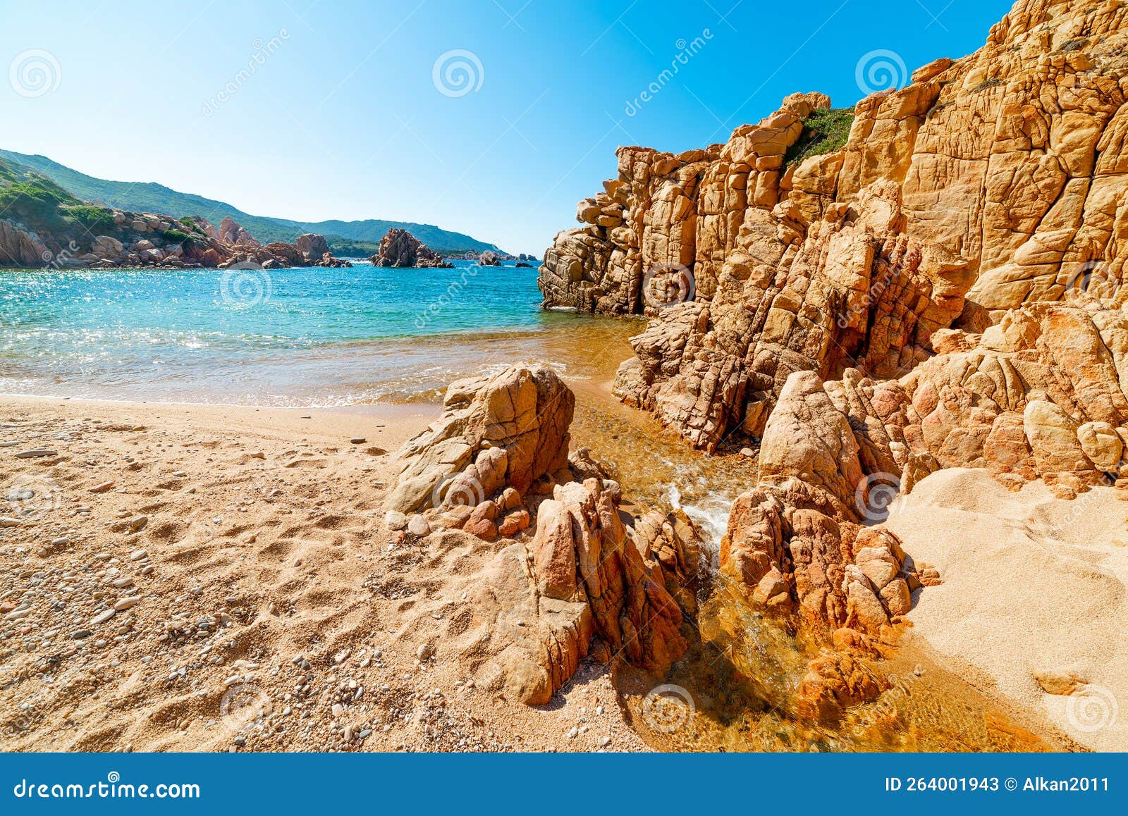 Sand and Rocks in Li Cossi Beach Stock Image - Image of beautiful, blue ...