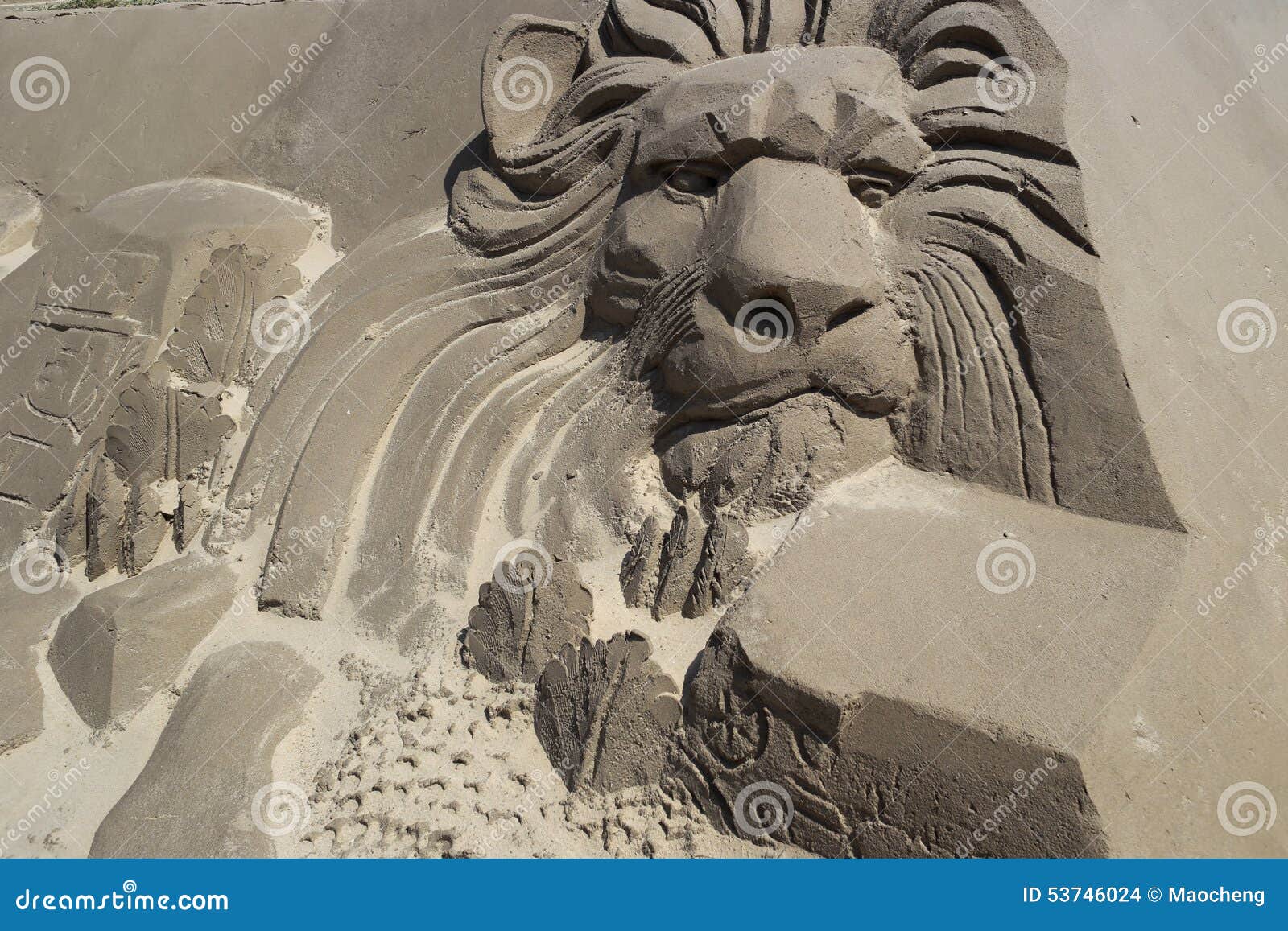 Sand Sculpture of Male Lion Stock Photo - Image of sculpture, pursuit ...
