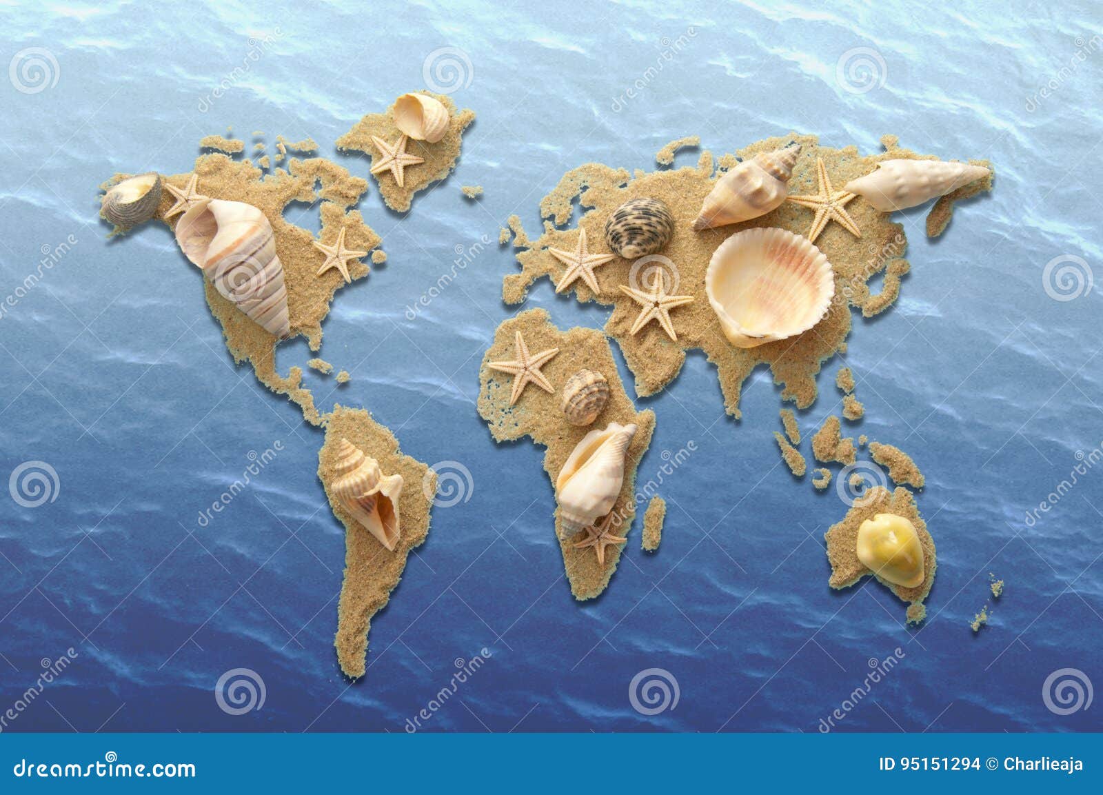 Sand sea shell world map stock photo. Image of aircraft - 95151294