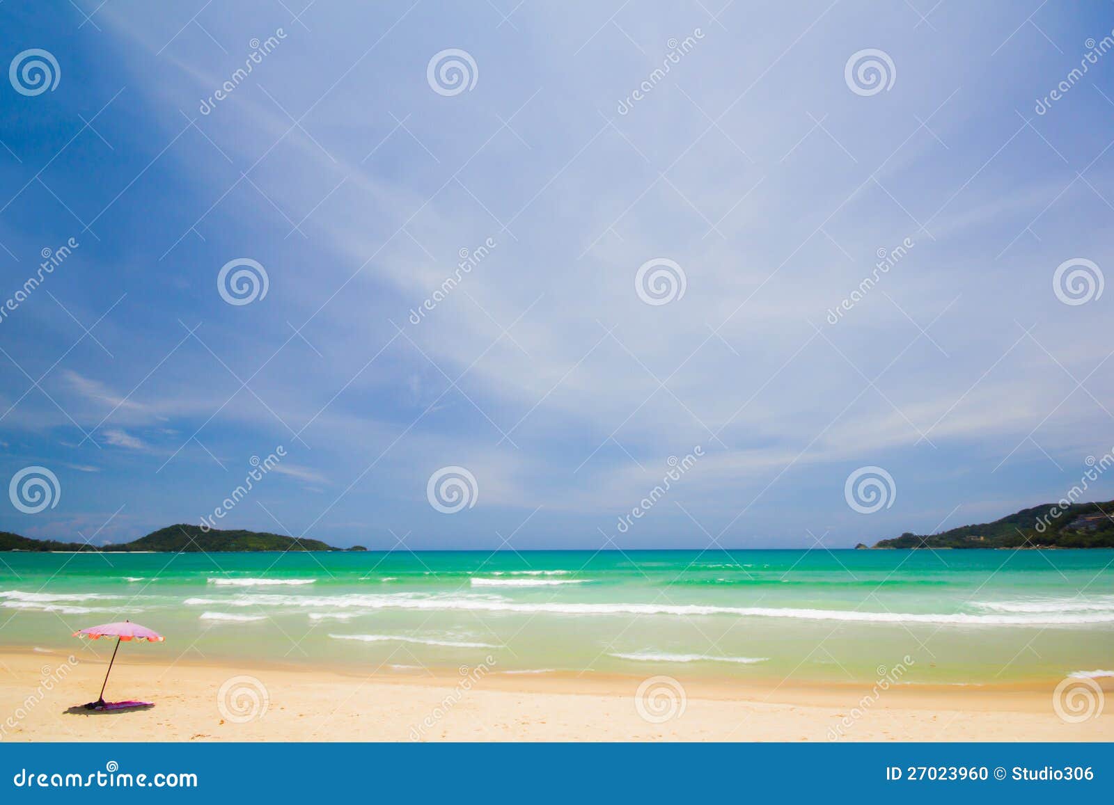 Sand sea and umbrella stock photo. Image of paradise - 27023960