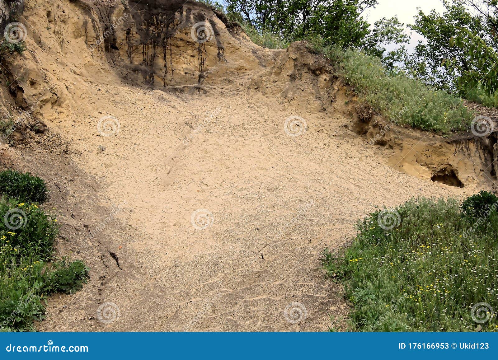 Sand on a Slope with Green Grass Stock Image - Image of pointer, hiking ...