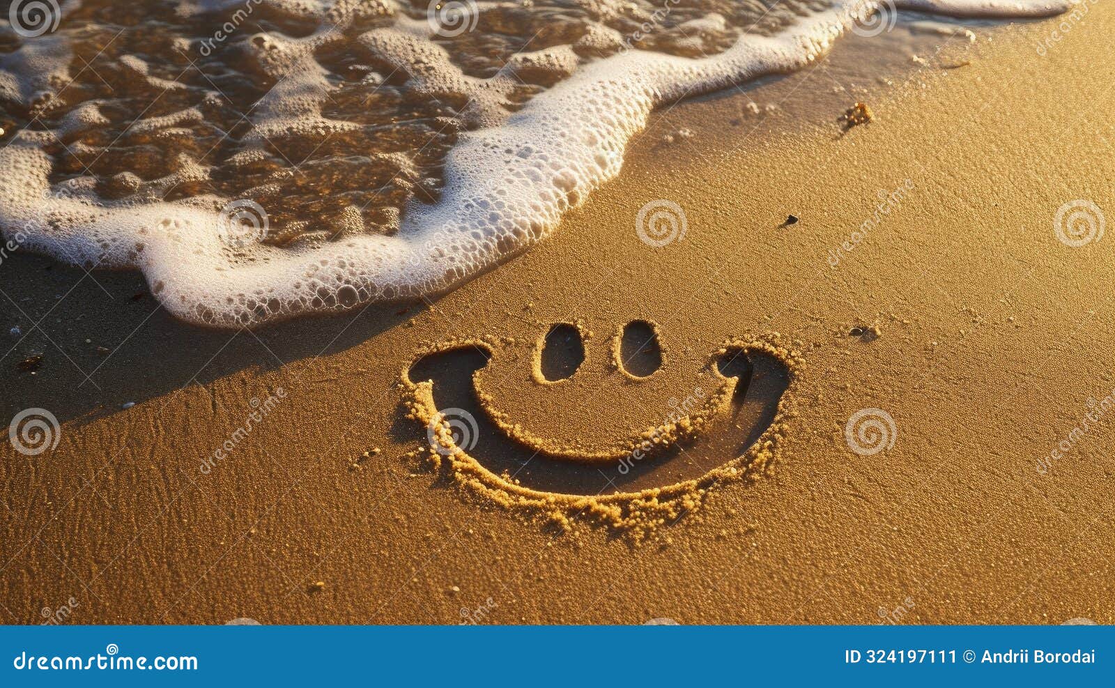 Sand Smiley Embraced by Gentle Waves. Stock Illustration - Illustration ...