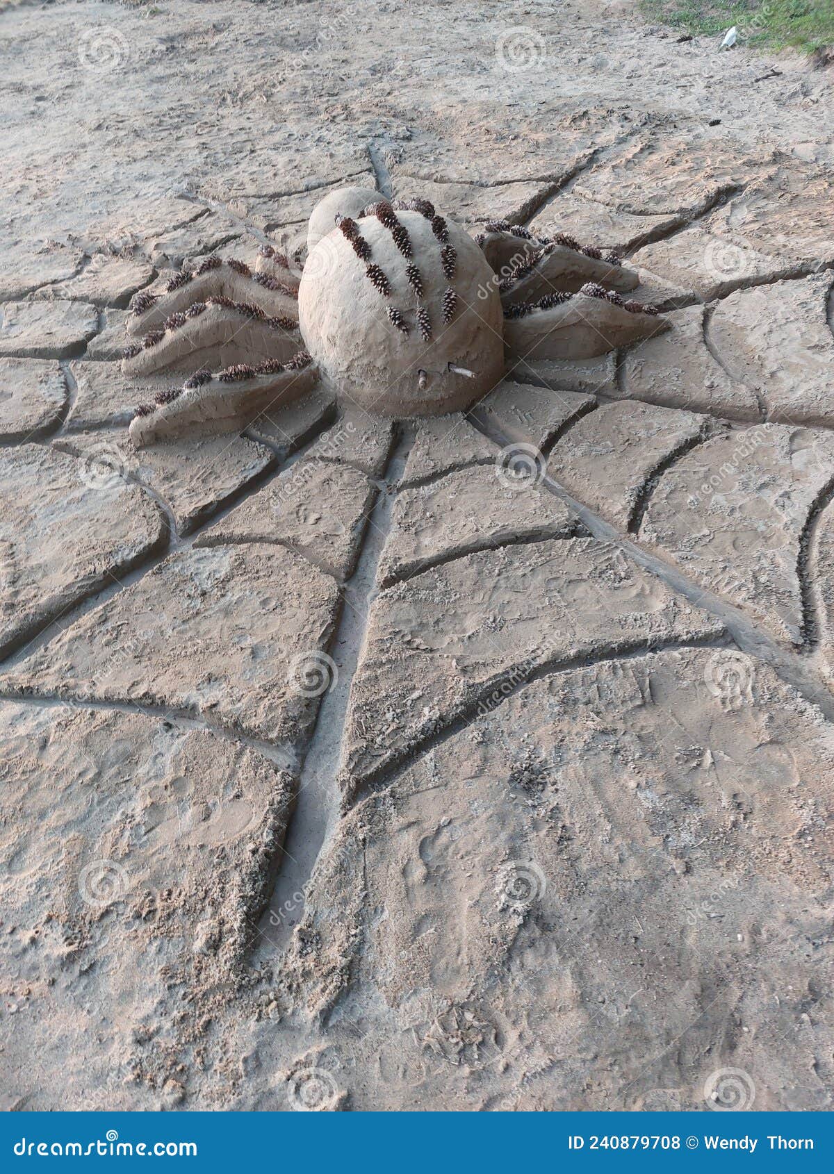 Sand Spider Sculpture with Web on Beach Stock Photo - Image of leaf ...