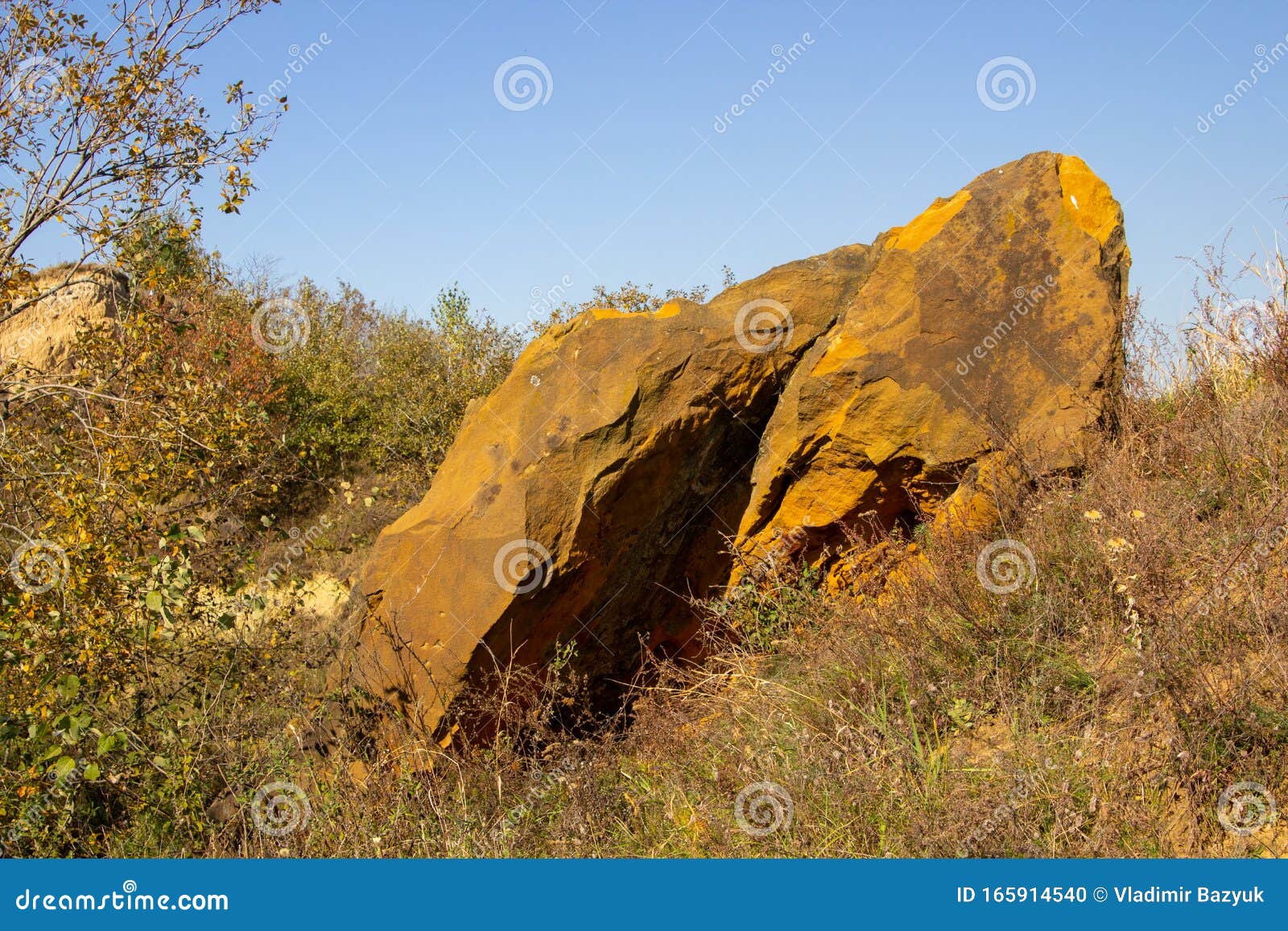 Sand Stone,large Sandy Rock in Autumn at Sunset Stock Photo - Image of ...