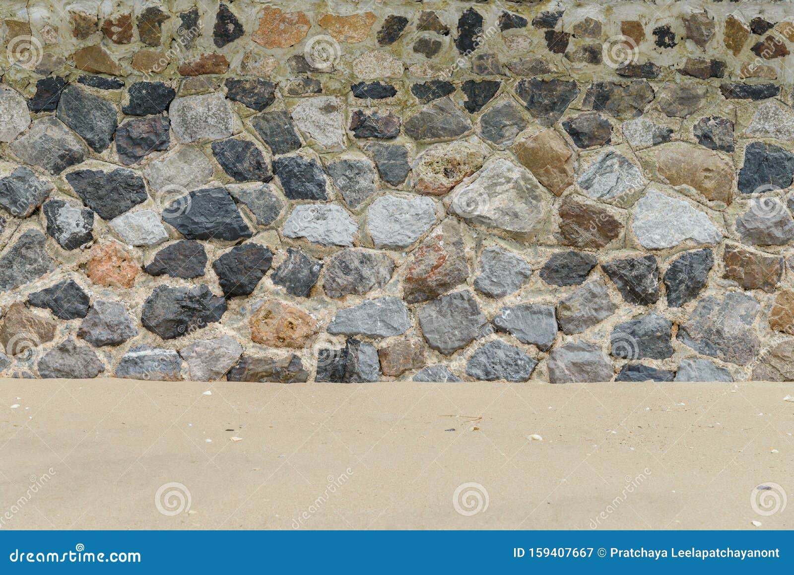 Sand with Stone Wall on the Beach Stock Image - Image of space, outdoor ...