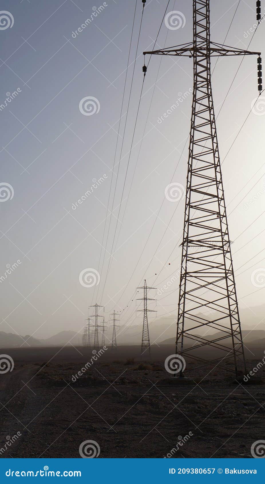 Sand Storm in Desert Near Eilat with Power Line Supports Stock Image ...