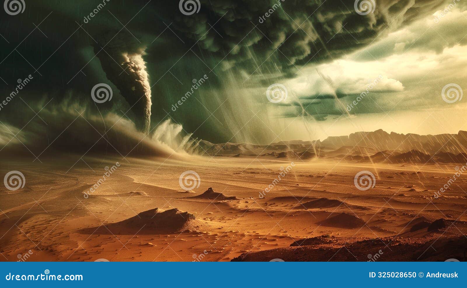 Sand Storm in Desert with Tornado Funnel, Concept of Drought and Global ...