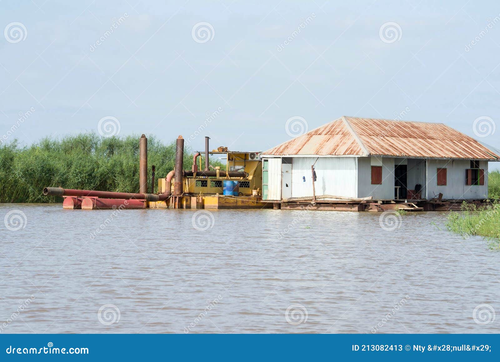 Sand suction boat stock image. Image of gravel, dredger - 213082413