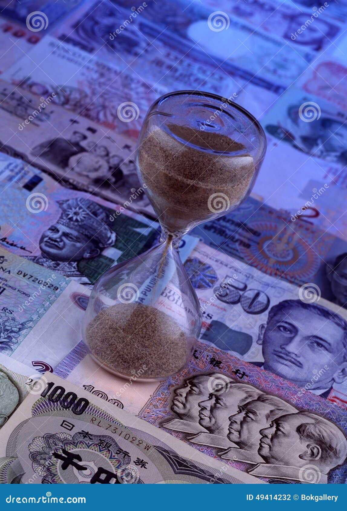 Sand Timer on Foreign Currencies Notes Stock Photo - Image of consumers ...