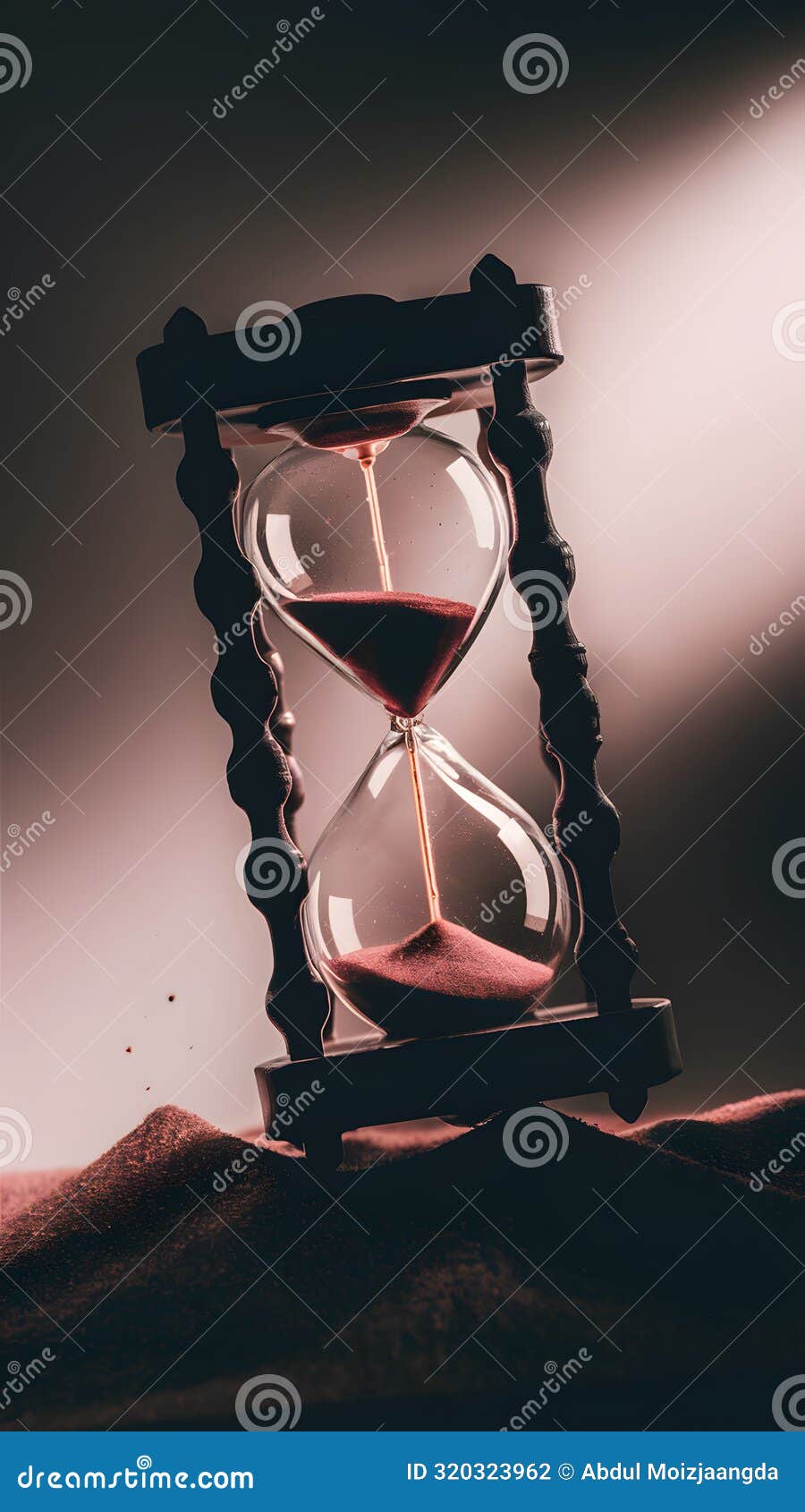 A Sand Timer on Gradient Background, Sand Flowing, Emphasizing Passage ...