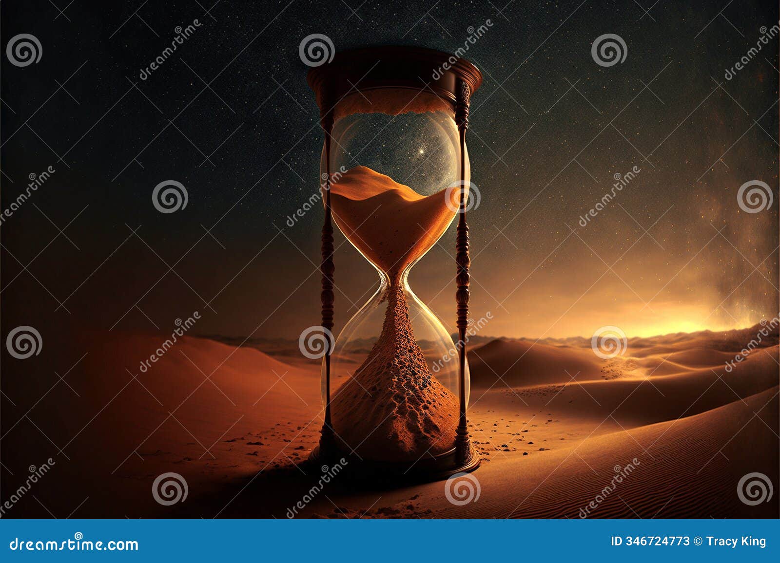 A Sand Timer is Shown in a Desert Setting with a Starry Sky in the ...