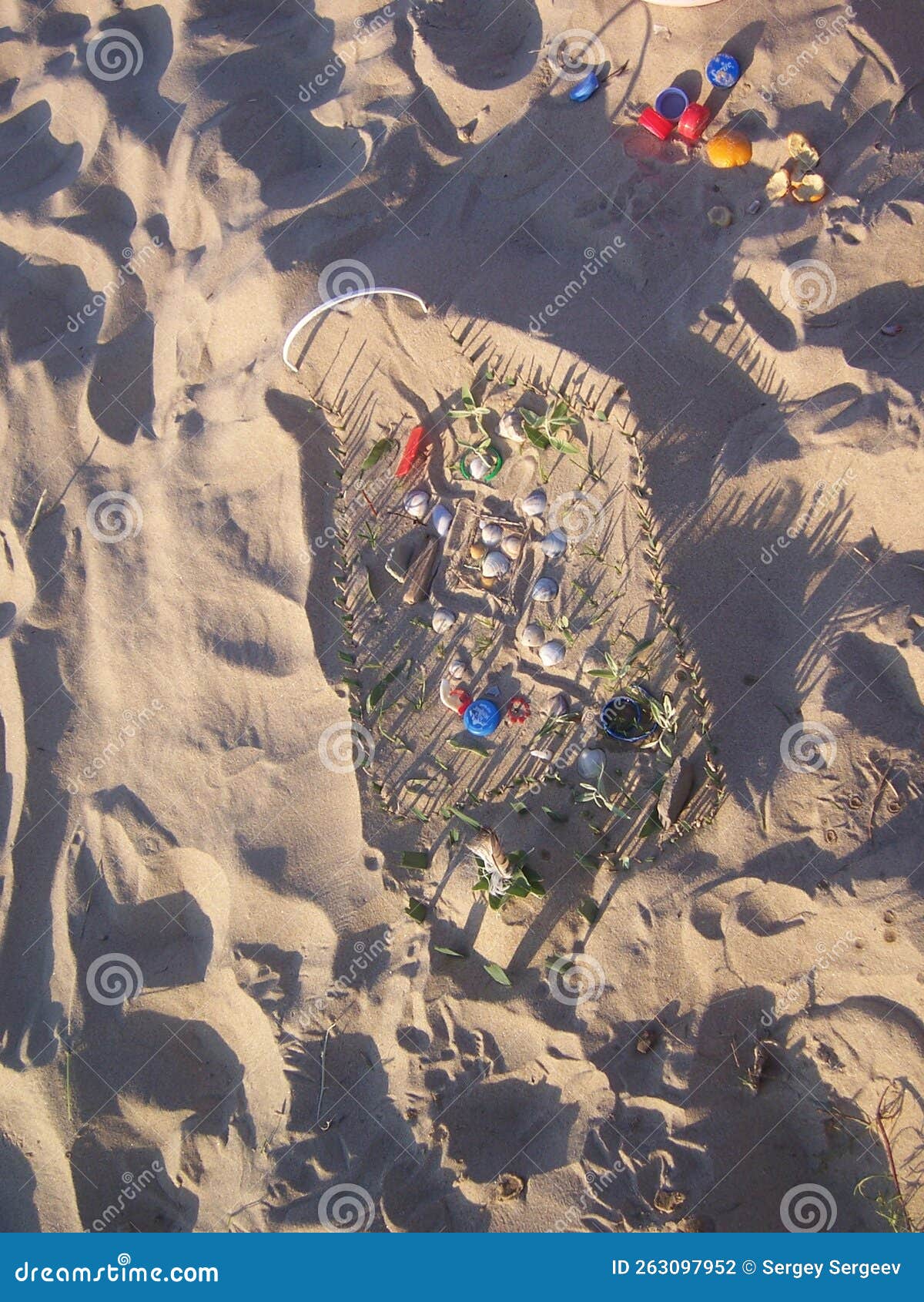 Sand Village from Plastic Trash and Shells Stock Photo - Image of ...