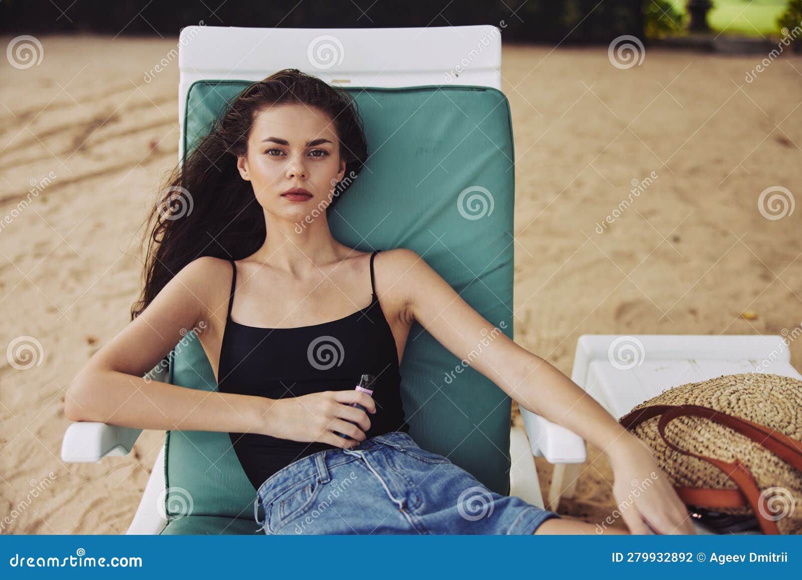 Beach Woman Brunette Sand Lifestyle Sunbed Sea Lying Resort Ocean