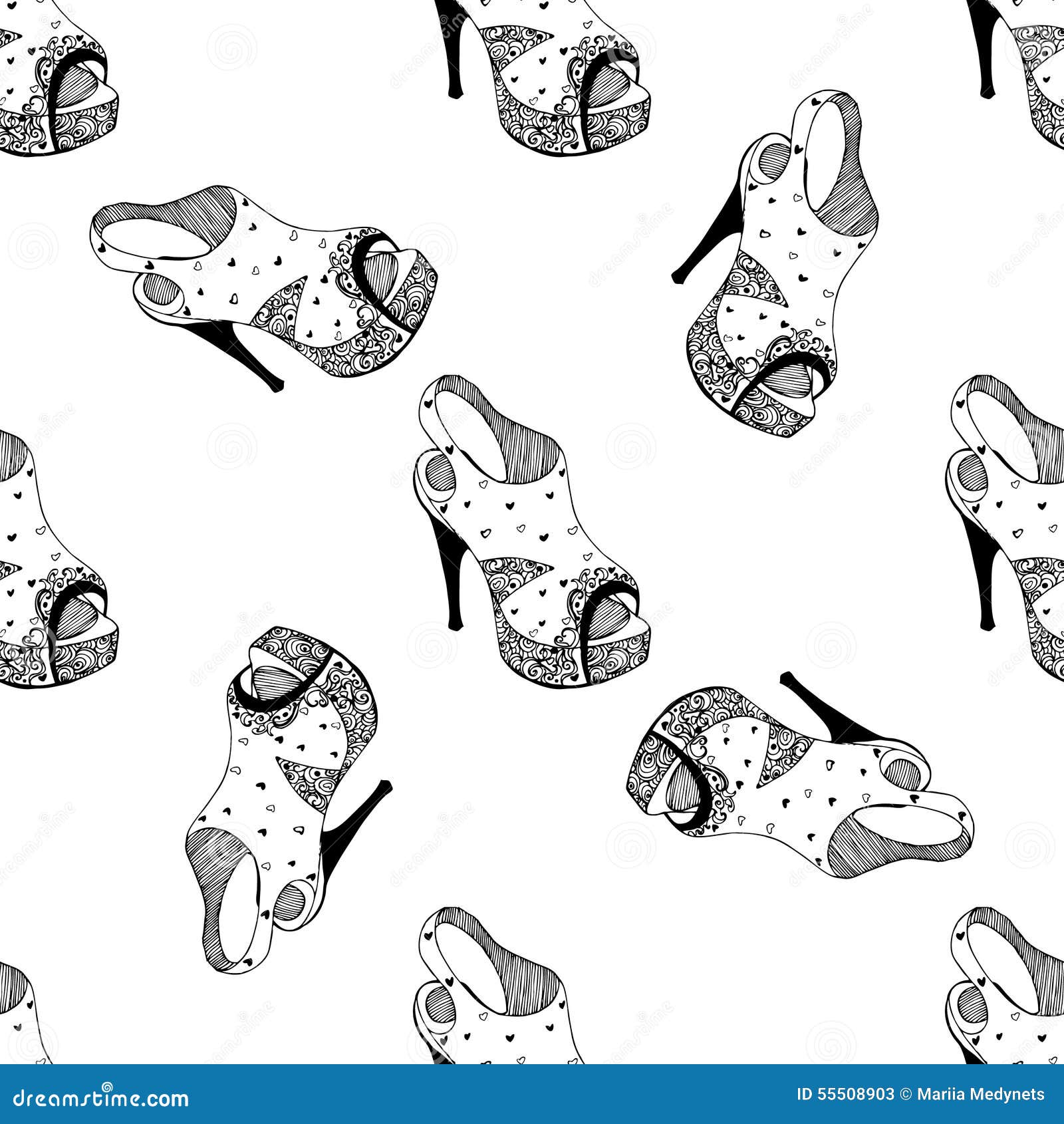 Sandals Black and White Pattern Stock Vector - Illustration of doodle ...